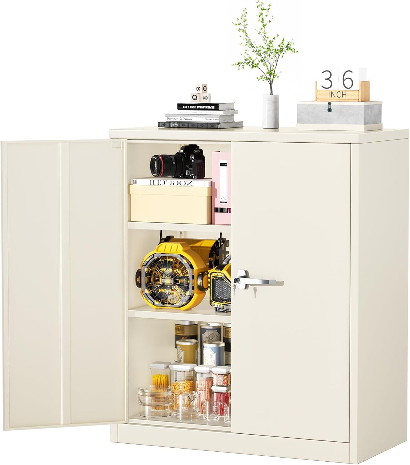 Greenvelly Metal Storage Cabinet with Lock, 36" Metal Locking Cabinet ...