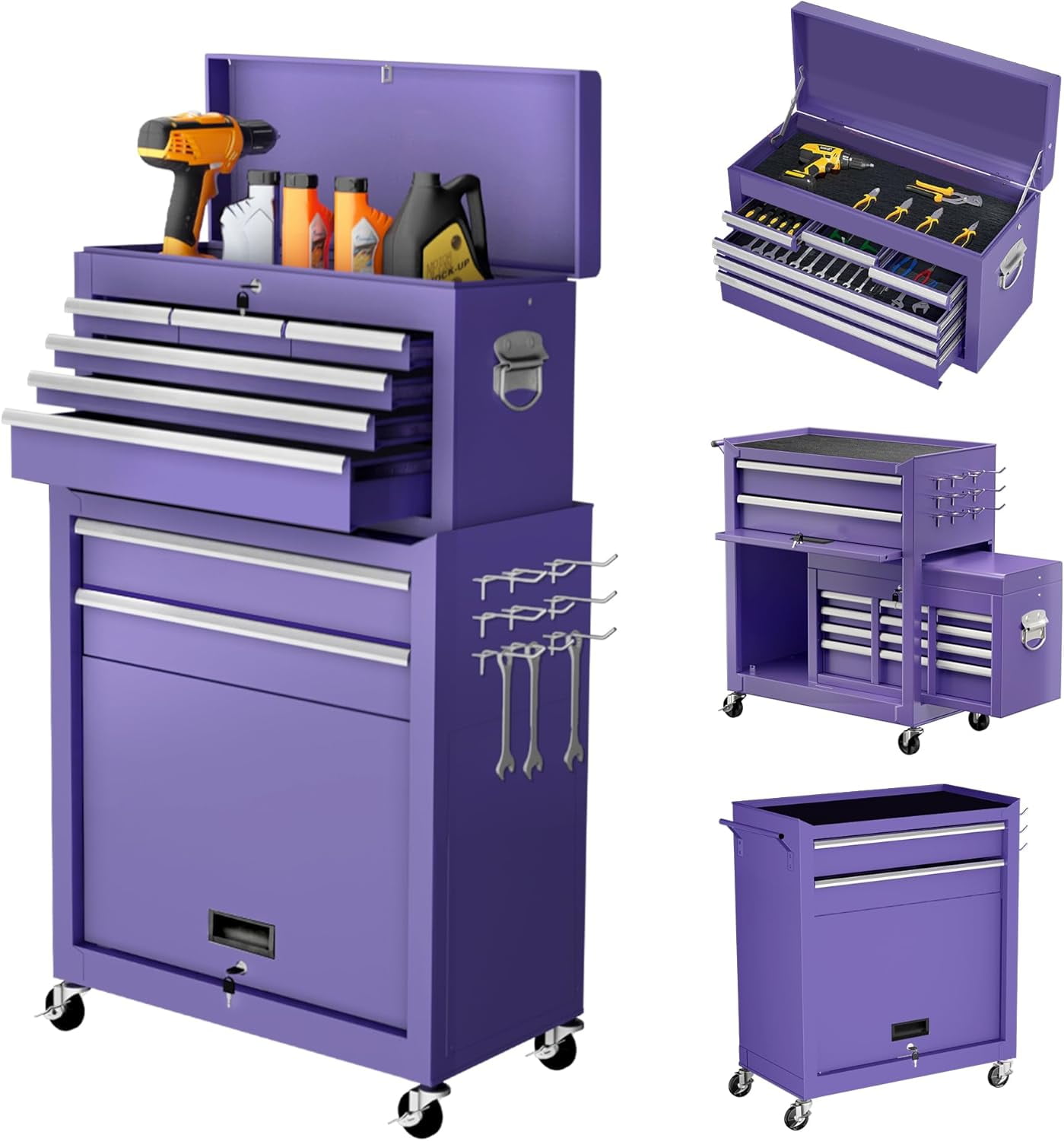 Greenvelly Metal Tool Chest,8-Drawer Rolling Tool Chest with Wheels ...