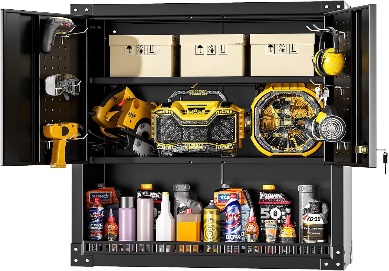 Greenvelly Metal Wall Cabinet with Locking Door, Black Wall Mounted ...