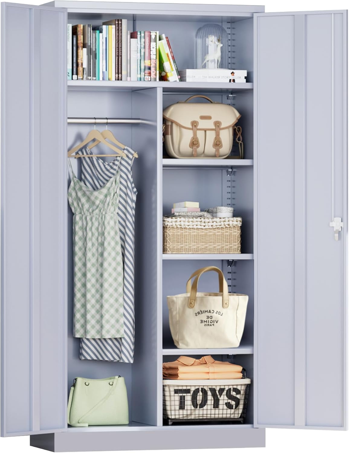 Greenvelly Metal Wardrobe Cabinet with Lock Door, 72" Metal Wardrobe ...