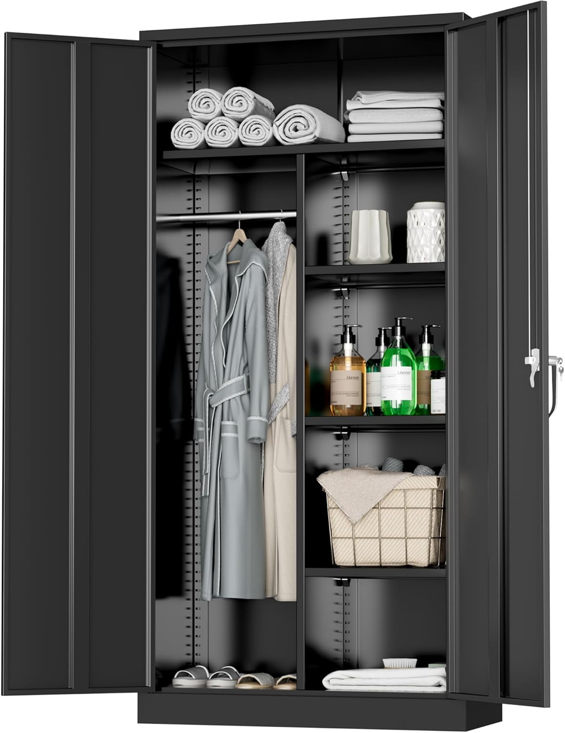 Greenvelly Metal Wardrobe Closet with Doors and Shelves,72" Black ...