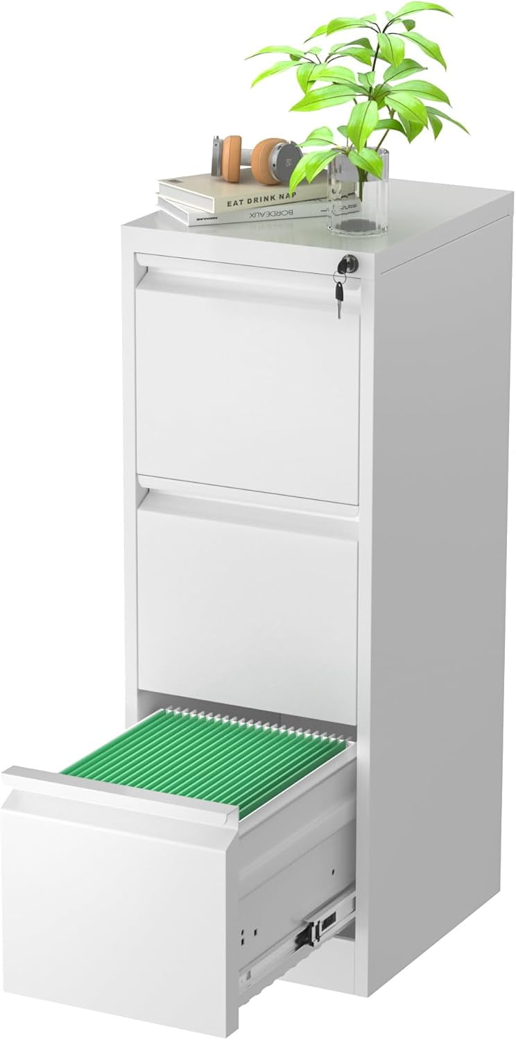 Greenvelly White Filing Cabinet 3 Drawer, 18” D Vertical File Cabinet ...