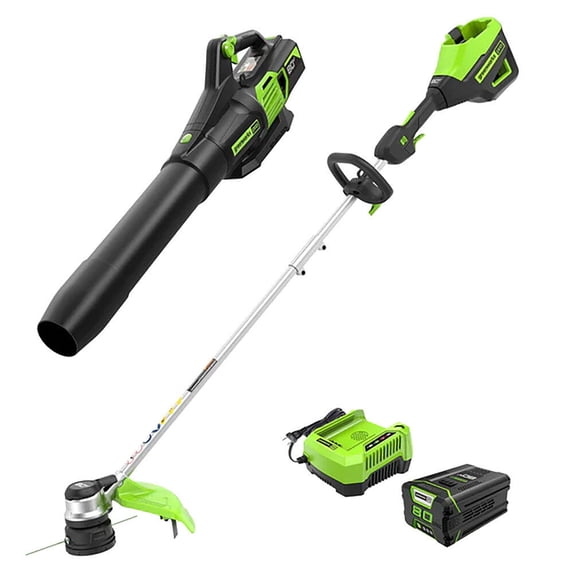 Greenworks 1324902VT 80V Cordless Electric Leaf Blower & Trimmer Combo ...