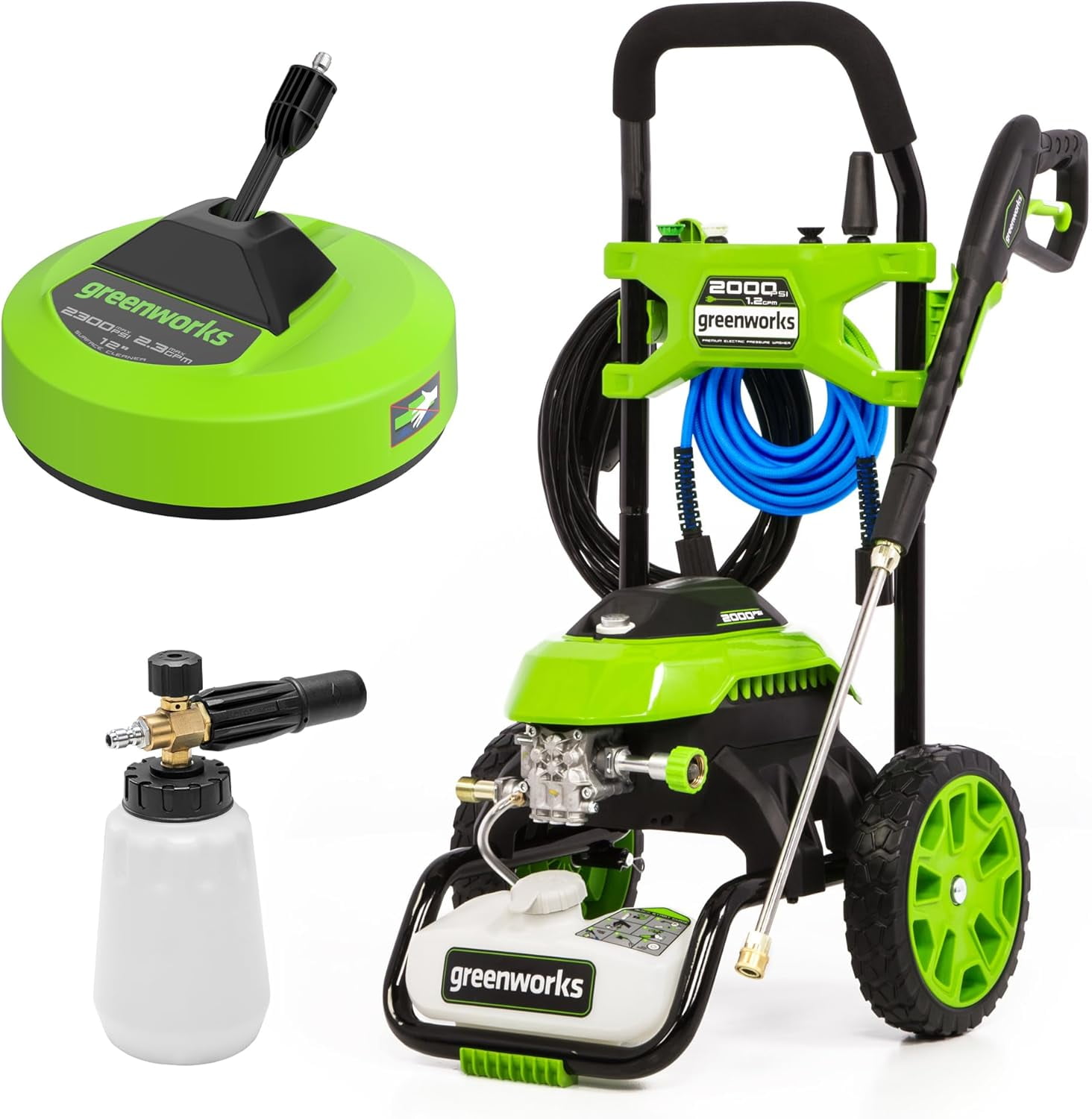 Greenworks 2000PSI Pressure Washer with Soap Applicator and12'’Surface ...