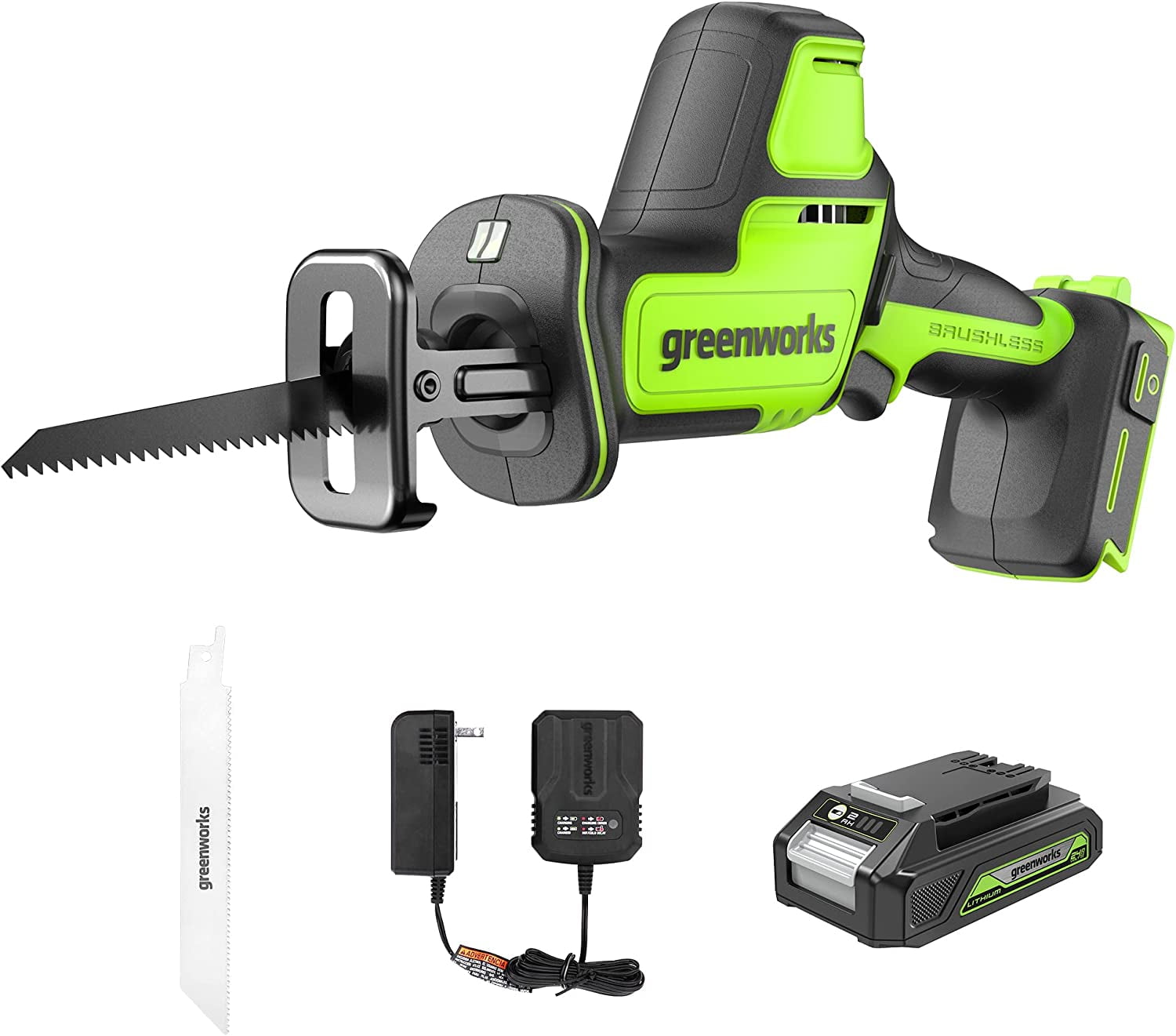 Greenworks 24V Cordless Compact Reciprocating Saw Kit with Brushless ...