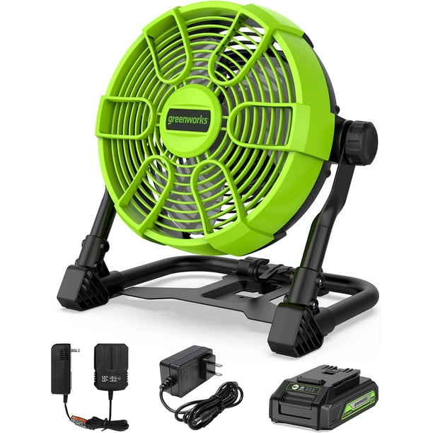 Greenworks 24V 10" (5-Speed) Fan (500 CFM) with 2.0Ah USB Battery and ...