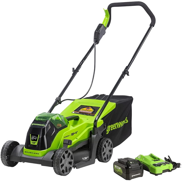 Greenworks 24V 13” Battery Powered Push Walk-Behind Mower, 4Ah USB ...