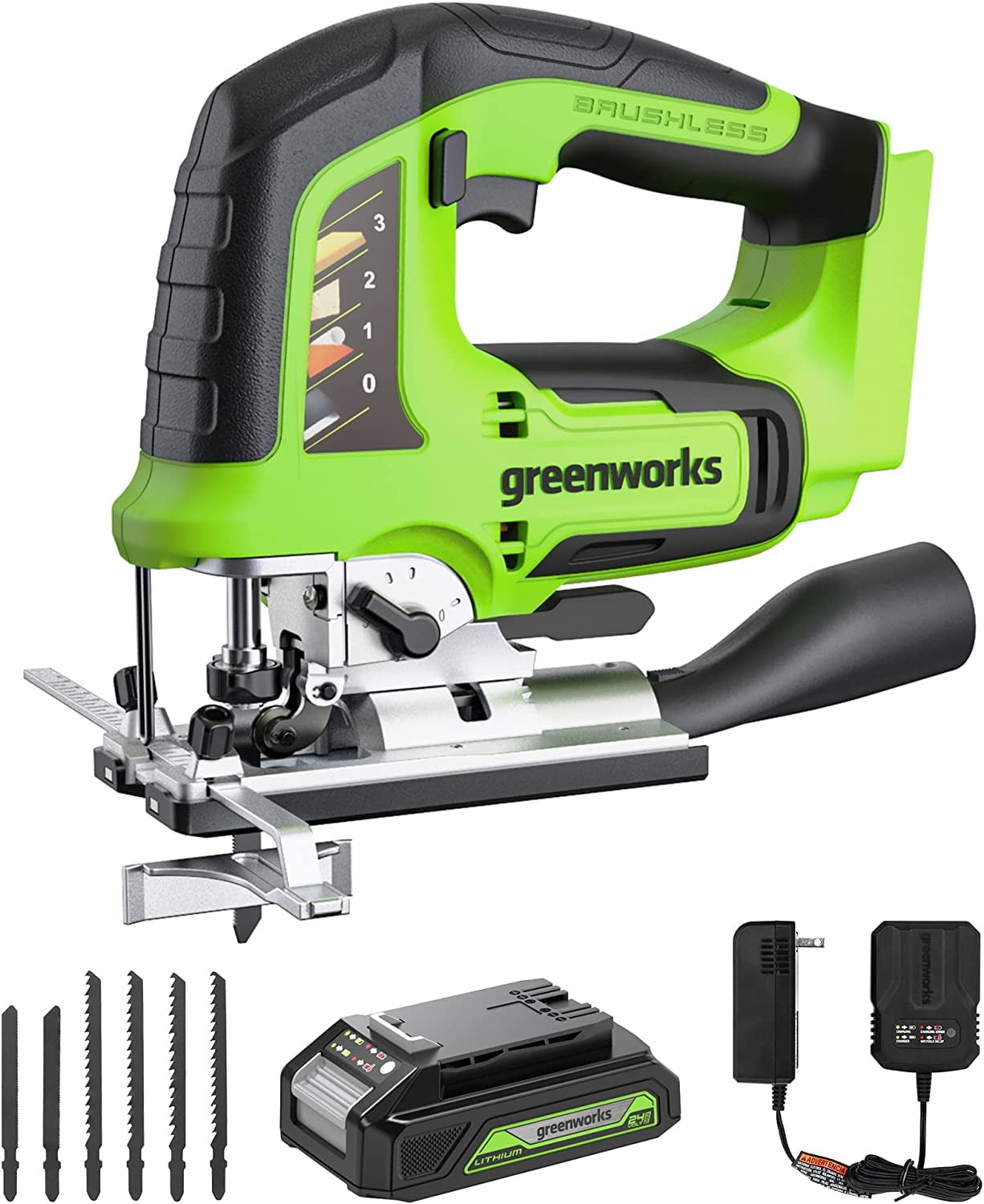 Greenworks 24V Electric Operated Cordless Jig Saw, Brushless 3,000 SPM ...