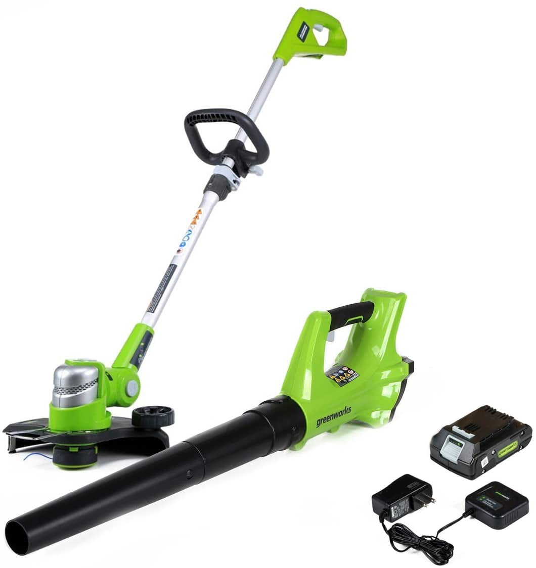 Greenworks 24V Cordless String Trimmer and Blower Combo, 2Ah Battery ...