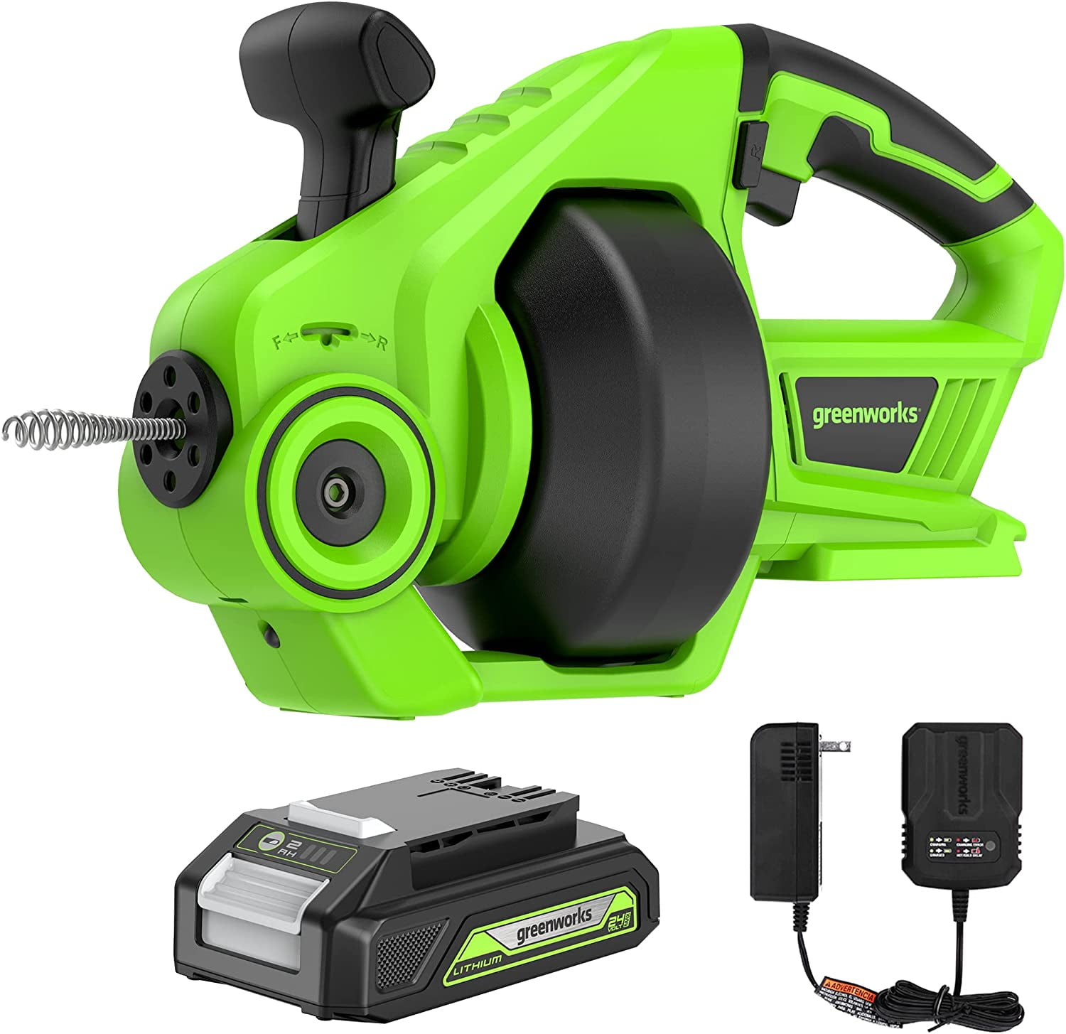 Greenworks 24V, 550 RPM Drain Auger with 2Ah Battery, Fast Charger ...