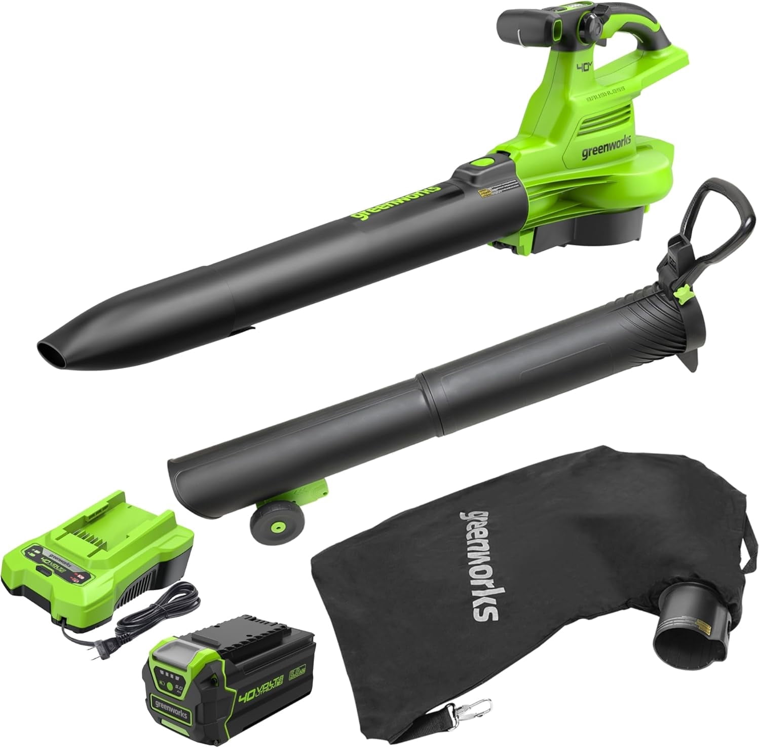 Greenworks 40V Brushless Blower / Vacuum (505CFM / 230MPH), 5.0Ah ...