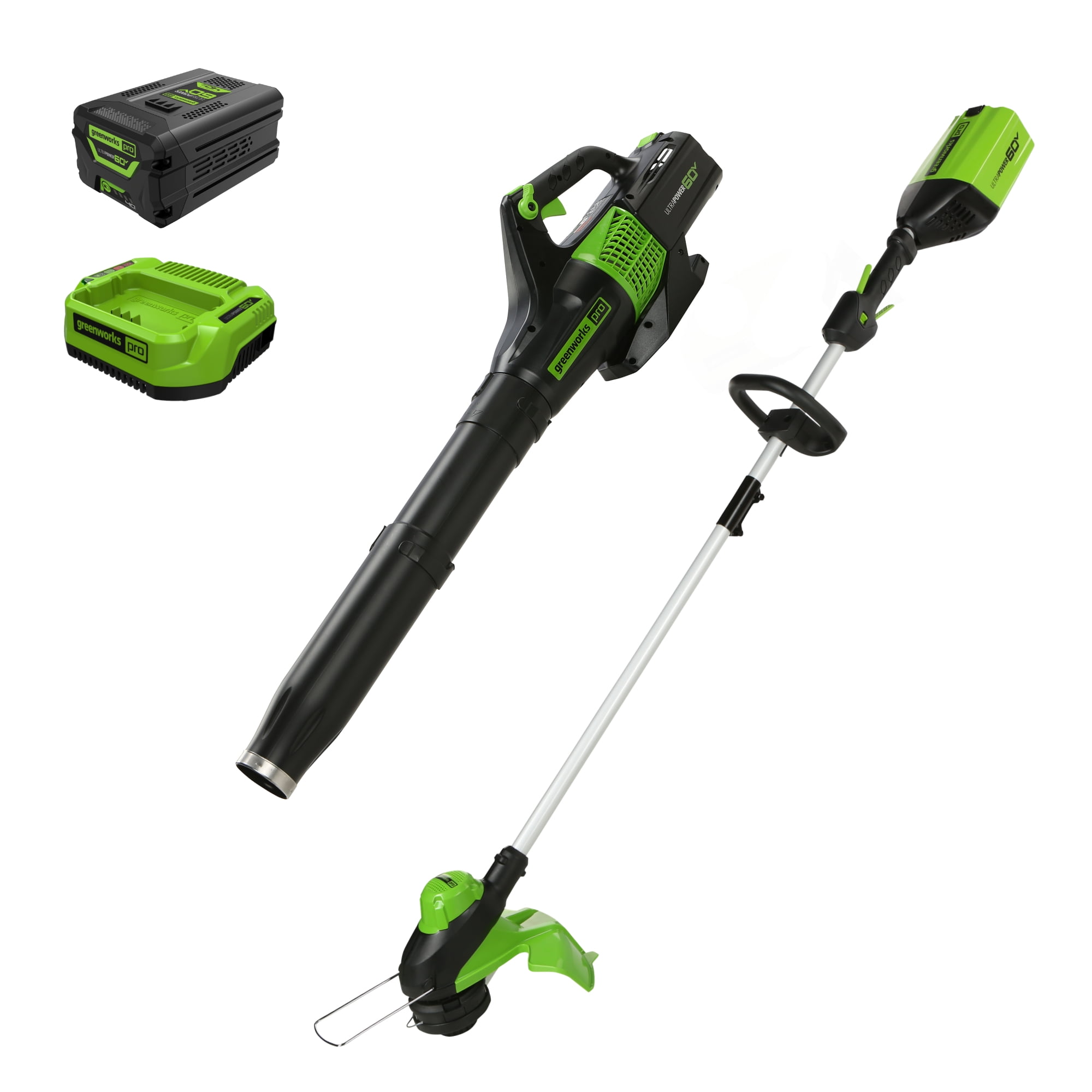 Greenworks 60V 13" String Trimmer, 140 MPH 540 CFM Leaf Blower Combo ...