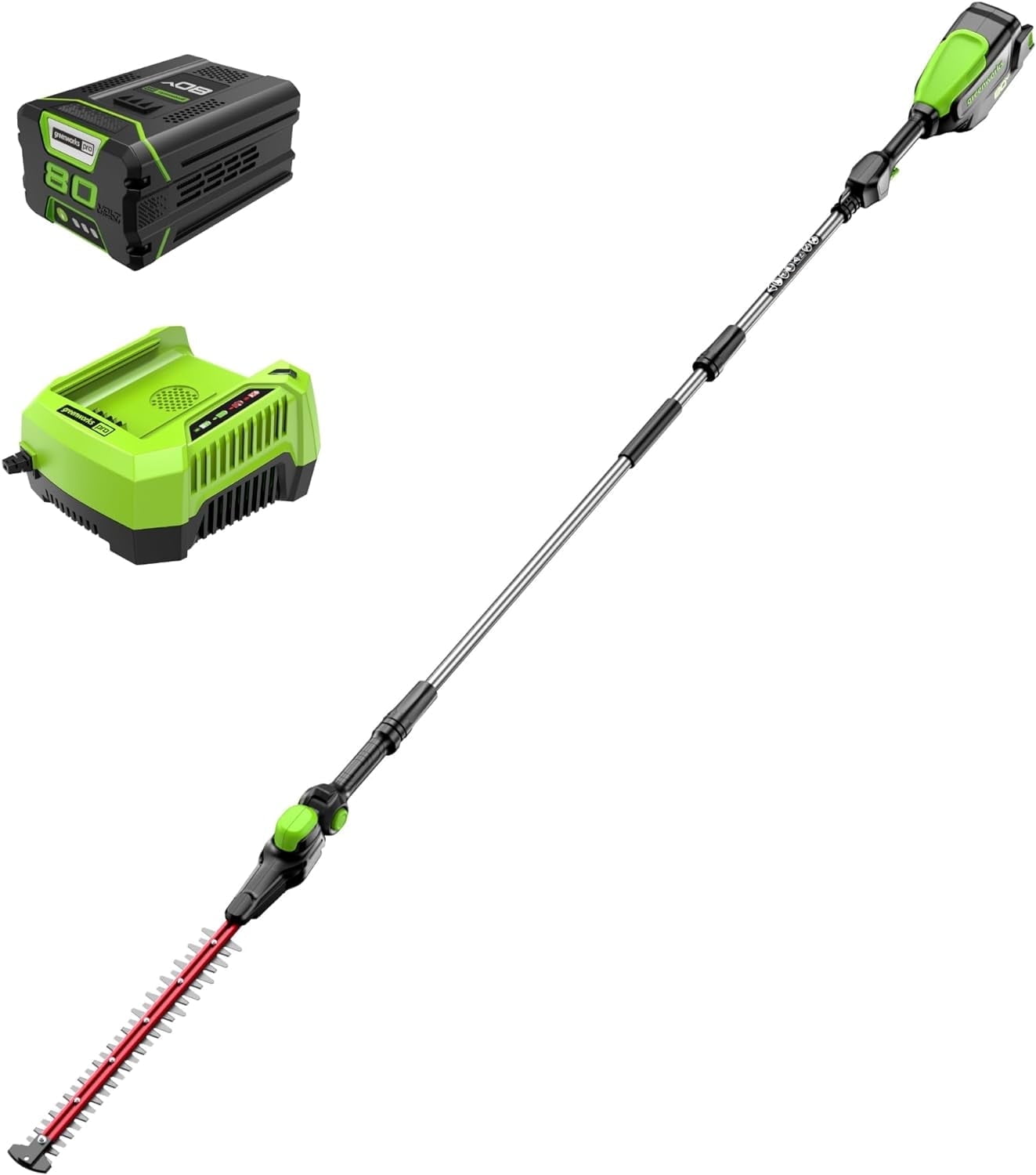 Greenworks 80V 20" Pole Hedge Trimmer with 2 Ah Battery and Charger ...