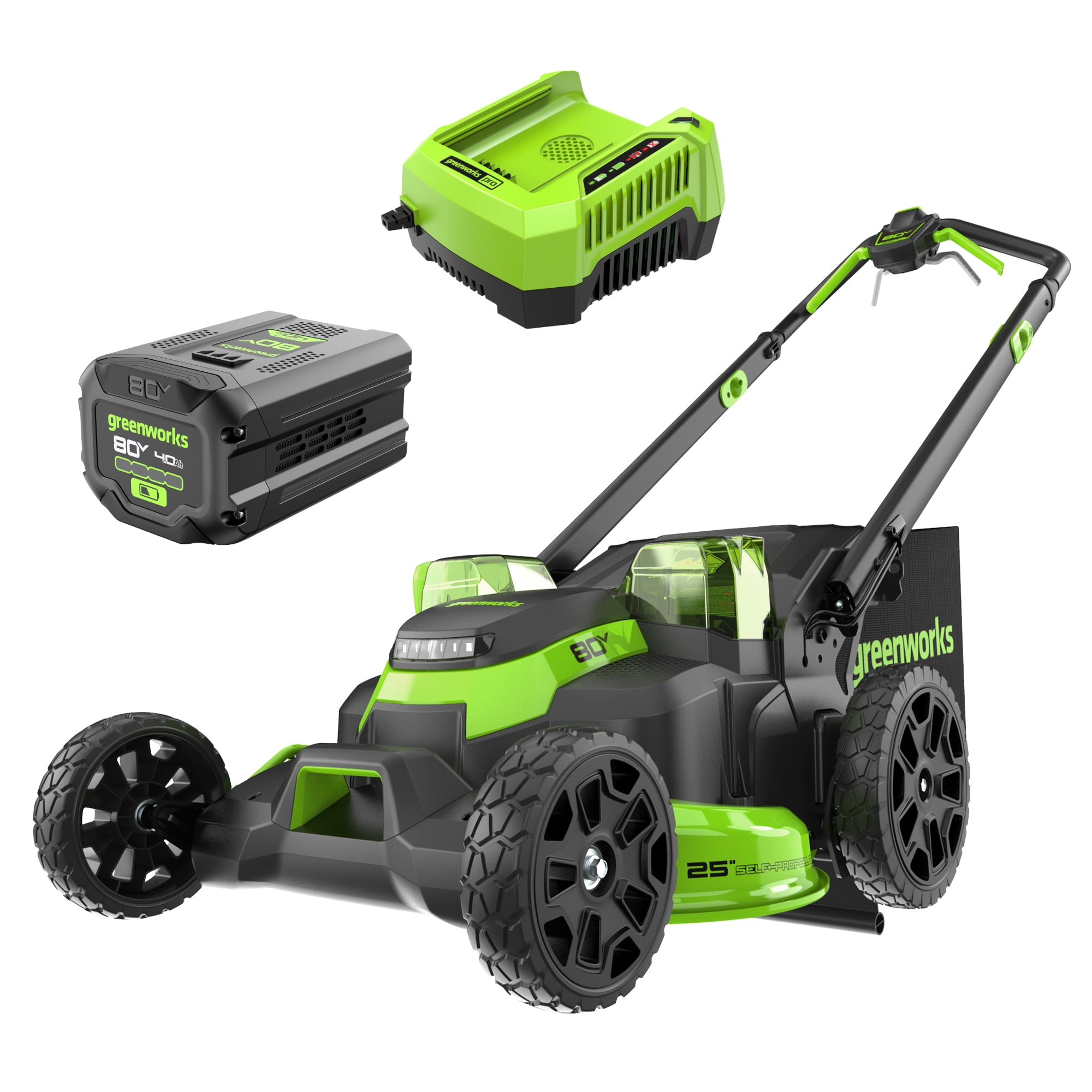 Greenworks 80V 25" Brushless Cordless Self-Propelled Lawn Mower,3 in 1 Dual Blade LawnMover, W/4 ...