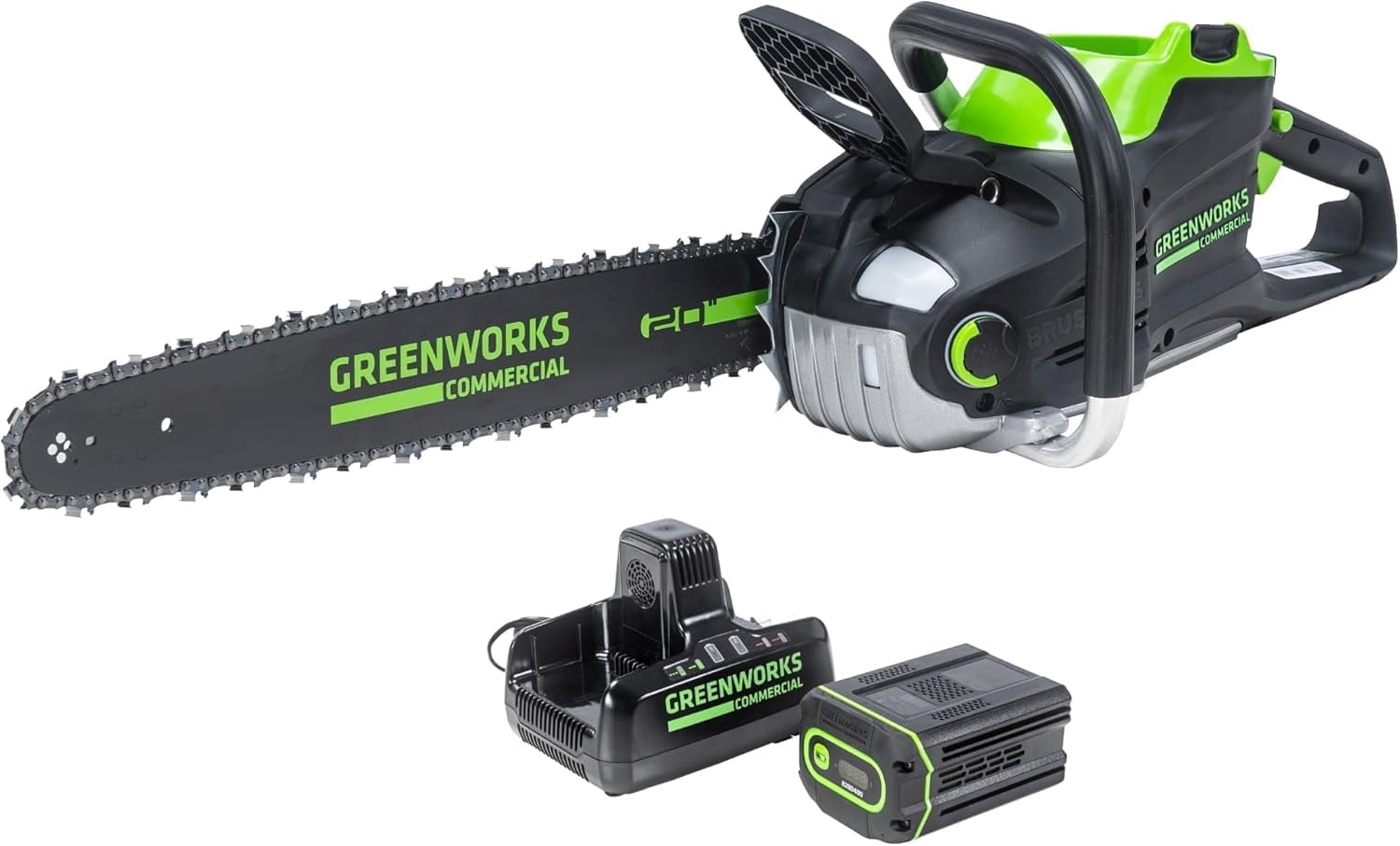 Greenworks Commercial 82V 20" 3.4kW Chainsaw with 4Ah Battery and Dual ...