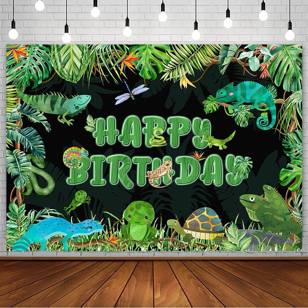 Greeny Reptile Happy Birthday Backdrop Jungle Safari Snake Children Boy ...