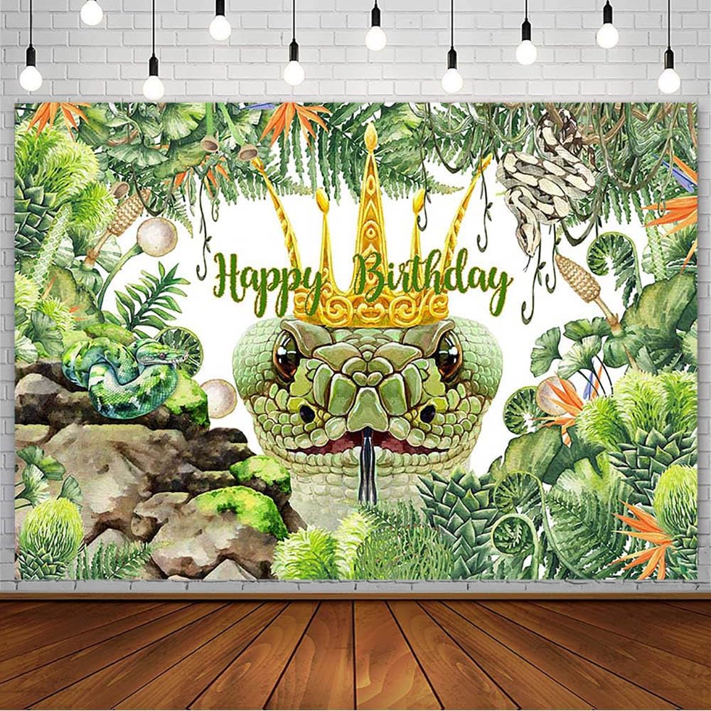 Greeny Reptile Happy Birthday Backdrop Jungle Safari Snake Children Boy ...