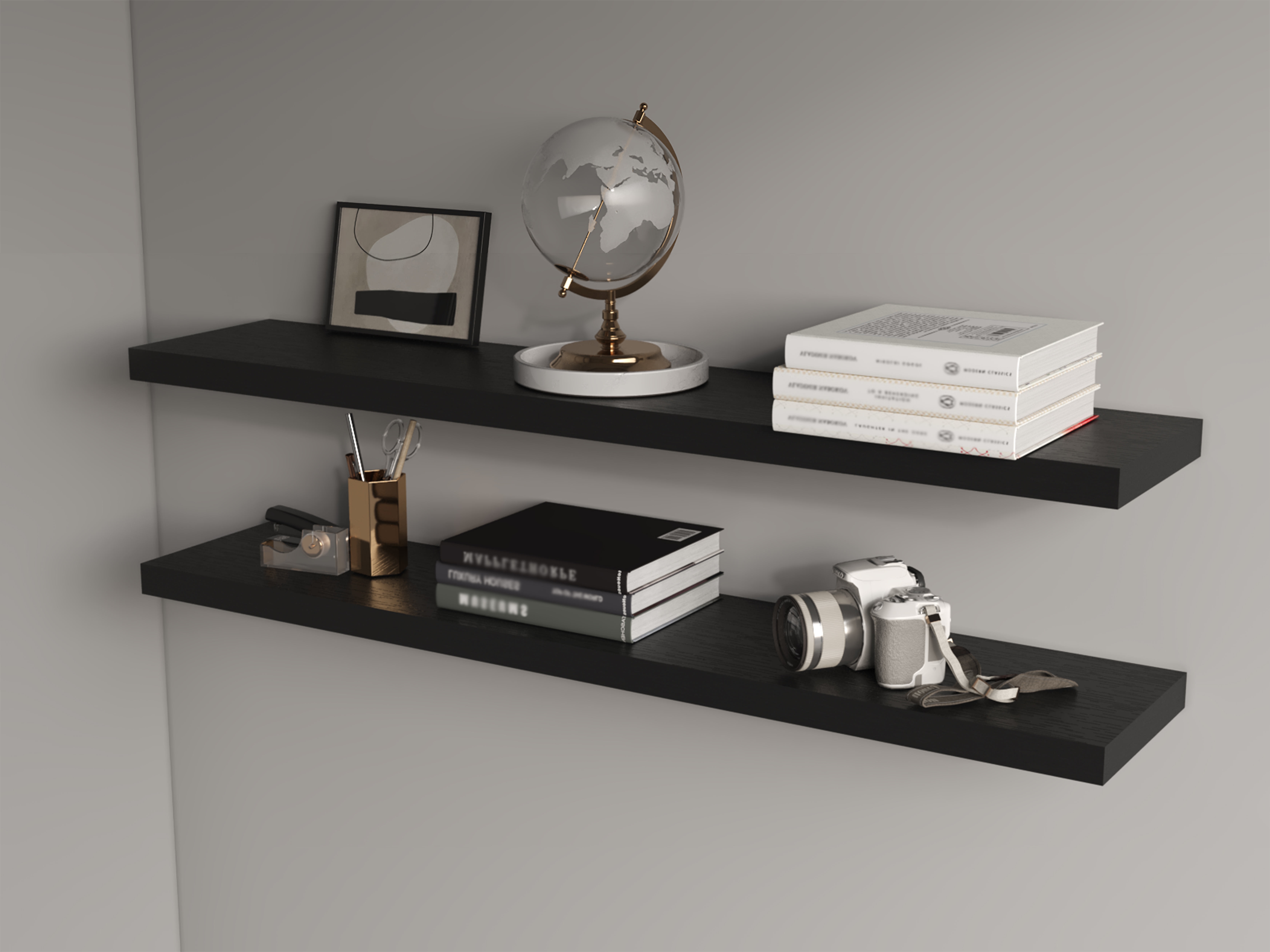 Greer Floating Shelf In Melamine X2,Black,Black Melamine Furniture ...