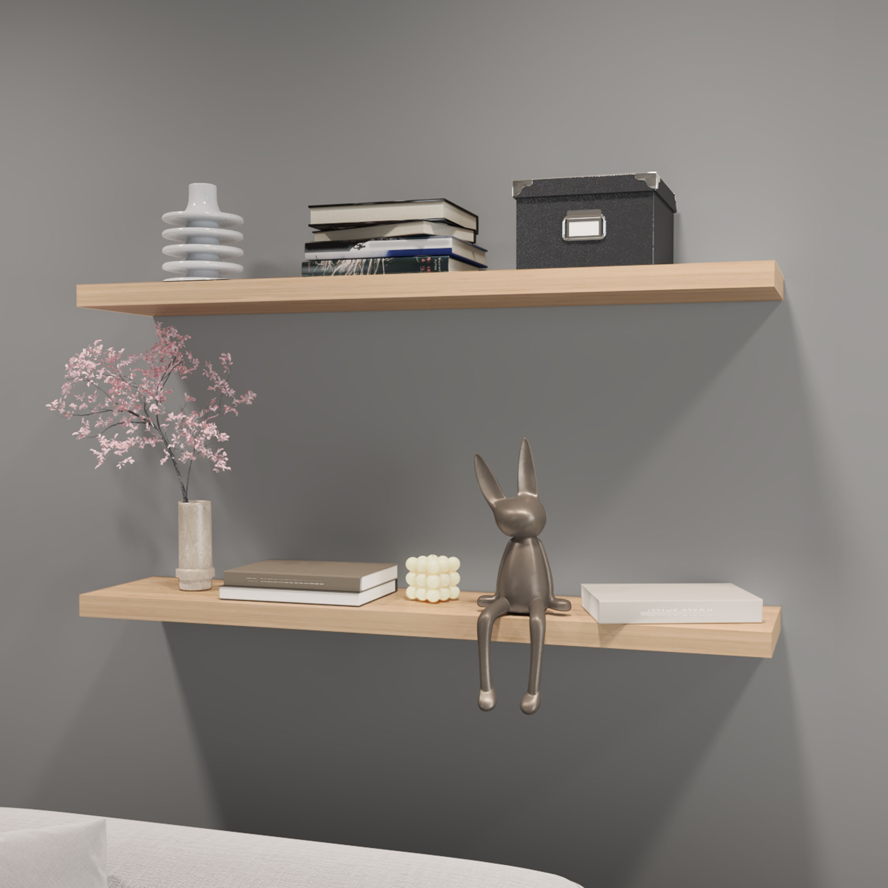 Greer Floating Shelf In Melamine X2,Light Pine,Light Oak Melamine ...