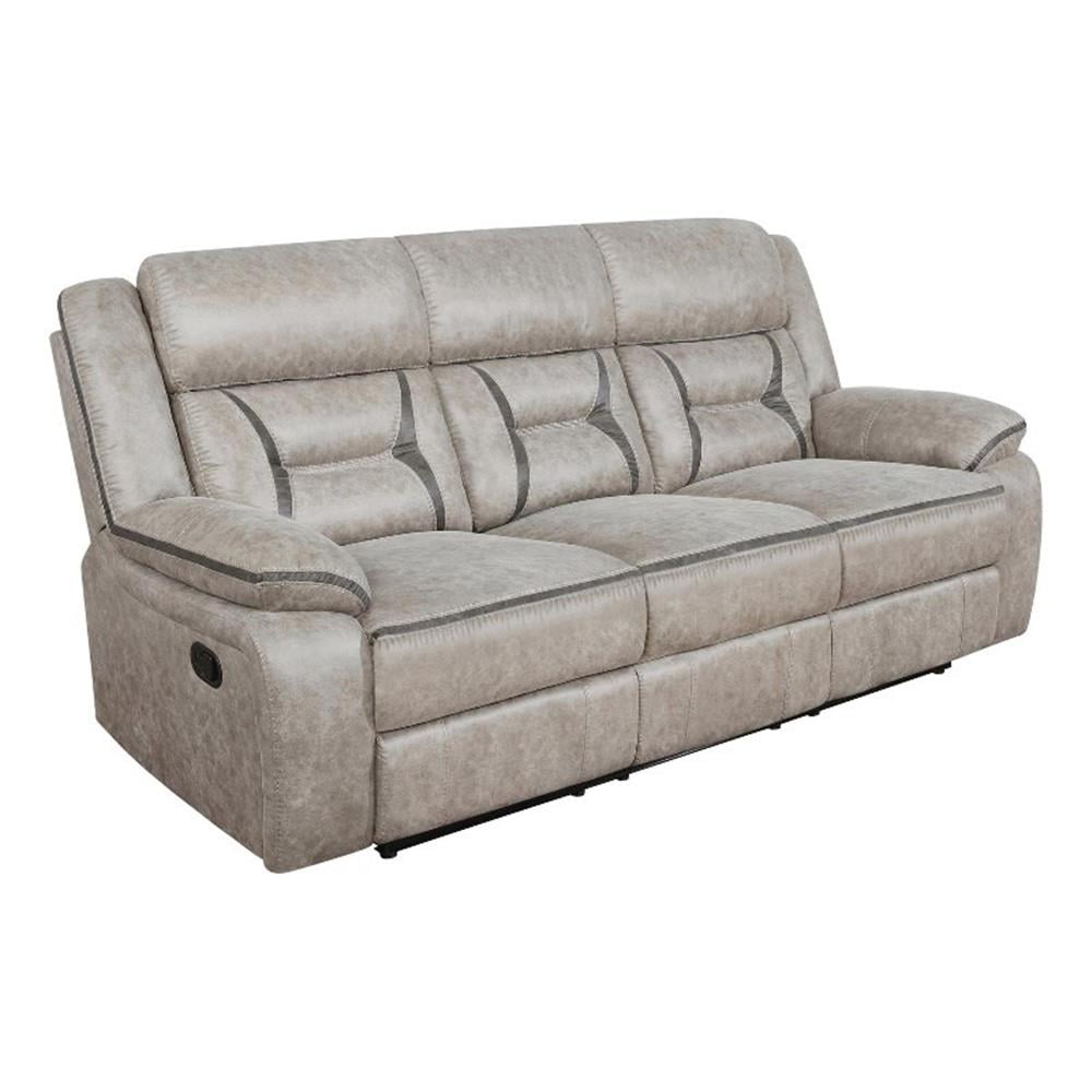 Greer Upholstered Tufted Back Motion Sofa with Leather and Wood Frame ...