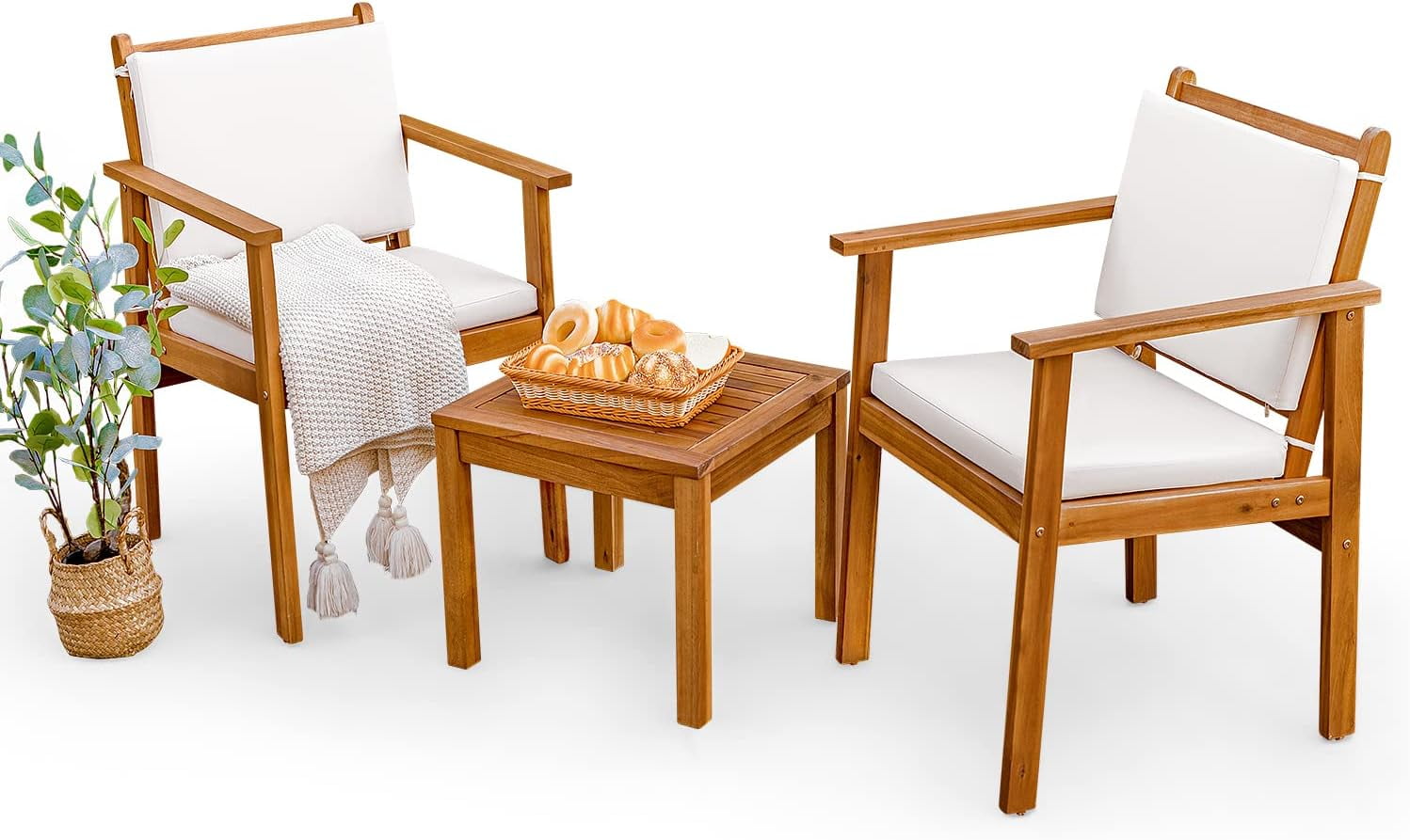 Greesum 3 Piece Bistro Patio Furniture Outdoor Chat Chair Set with ...