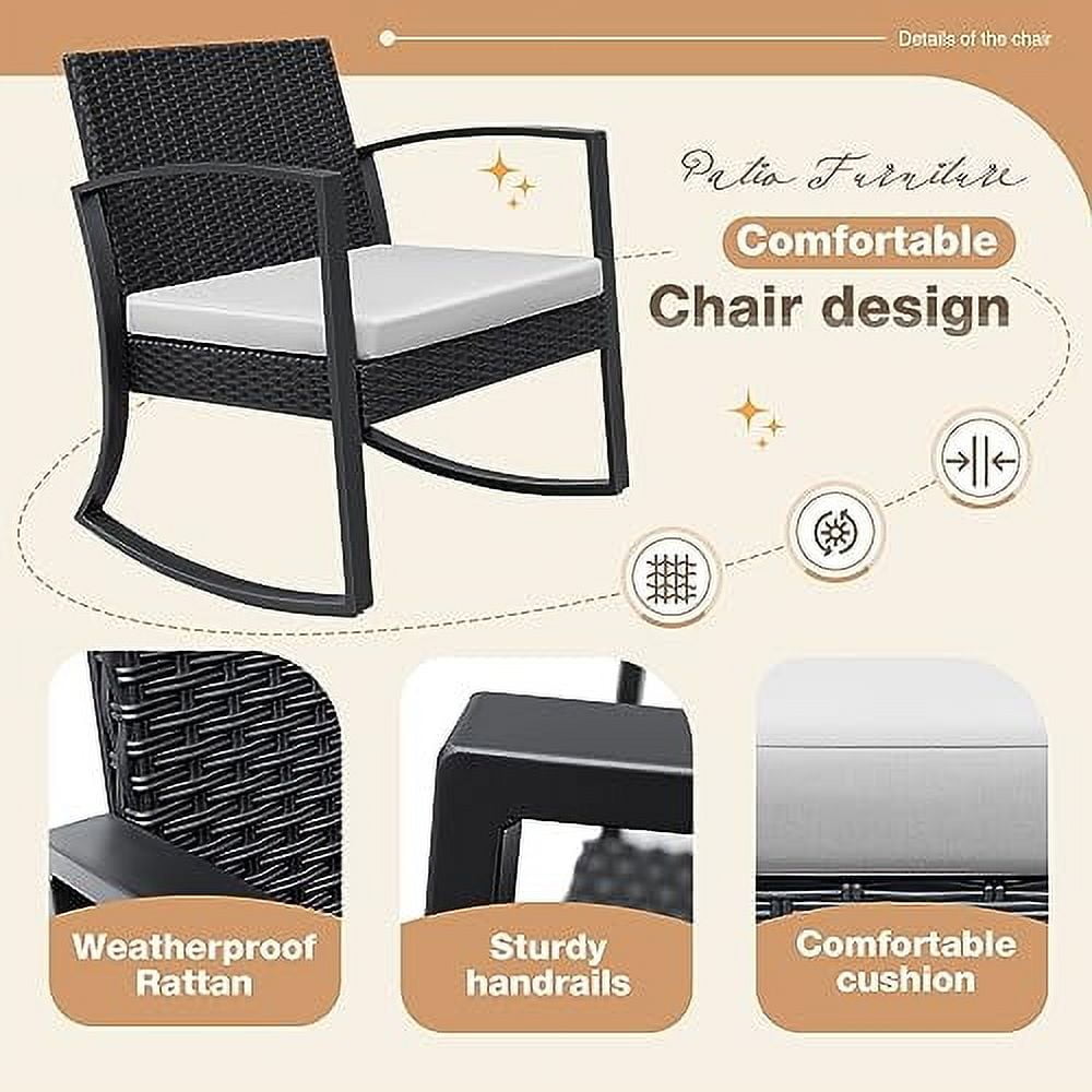 Greesum 3 Pieces Outdoor Furniture Set Patio Bistro Rocking Chairs with ...