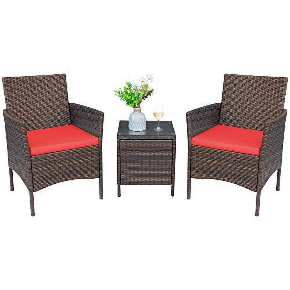 Greesum 3Pc Outdoor Patio Set, PE Rattan Wicker, Soft Cushion, Glass ...