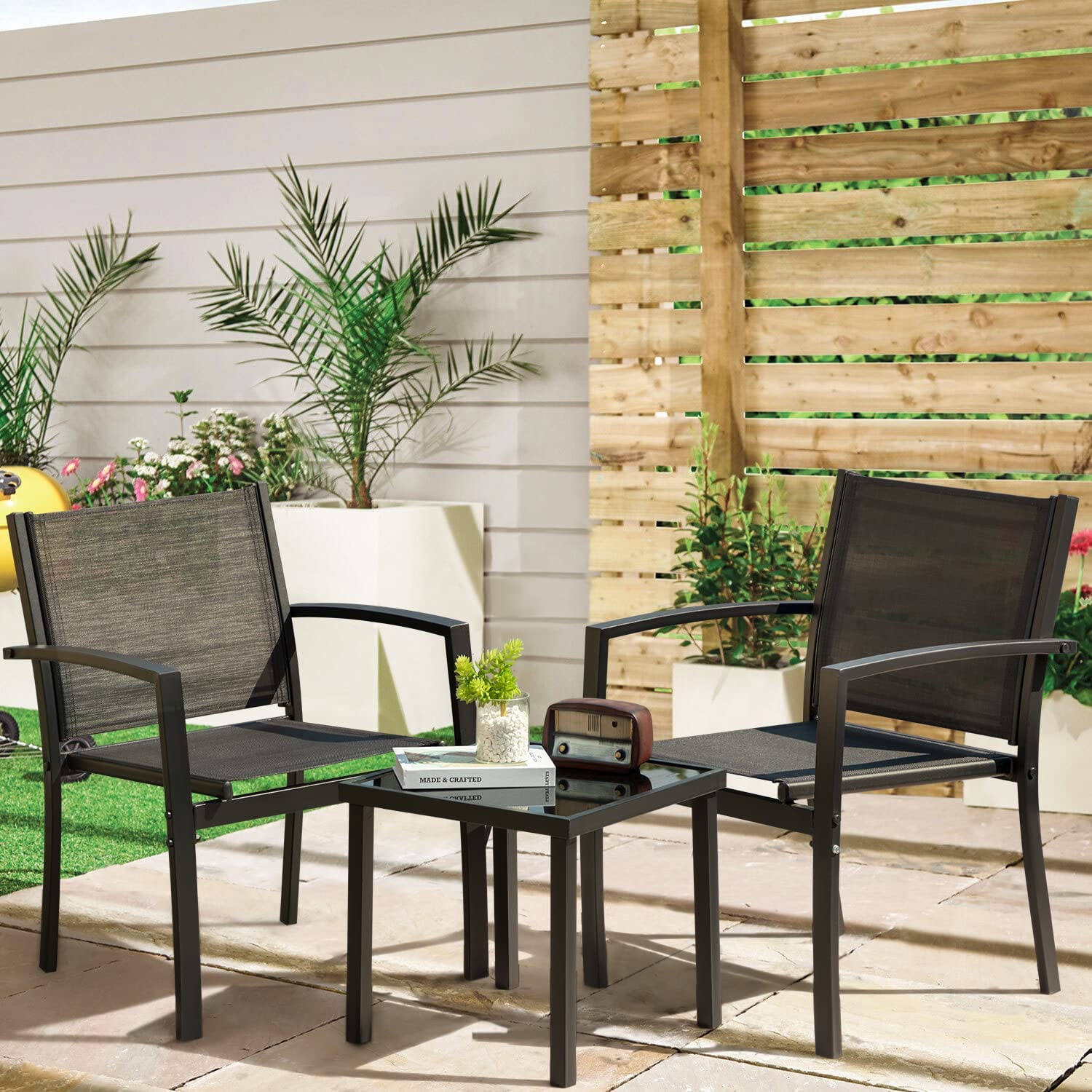 Greesum 3 Pieces Patio Furniture Outdoor Bistro Set Textilene Fabric ...