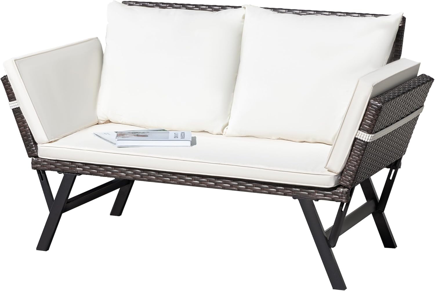 Greesum Outdoor Sofa, Woven Rattan Patio Furniture, Convertible Daybed ...