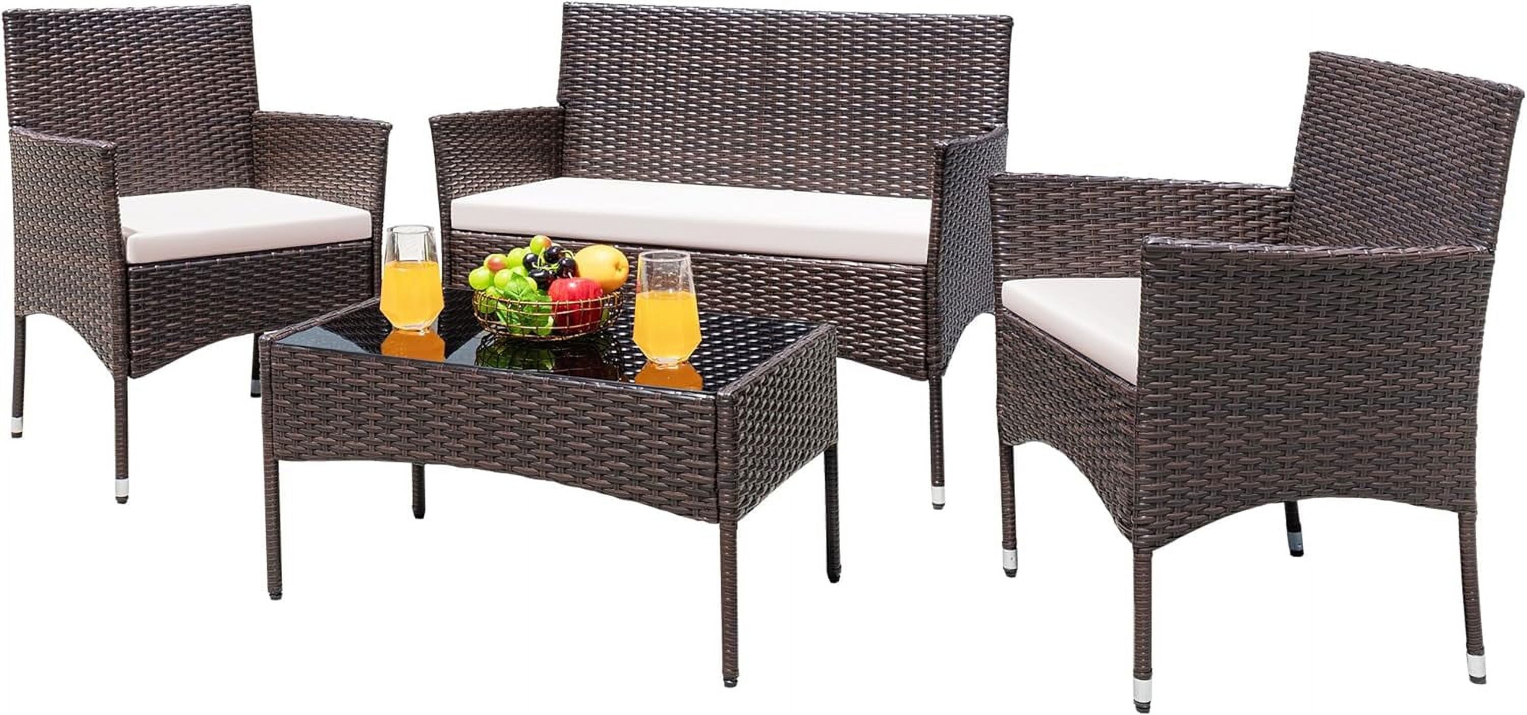 Greesum Patio Furniture 4 Pieces Conversation Sets Outdoor Wicker ...