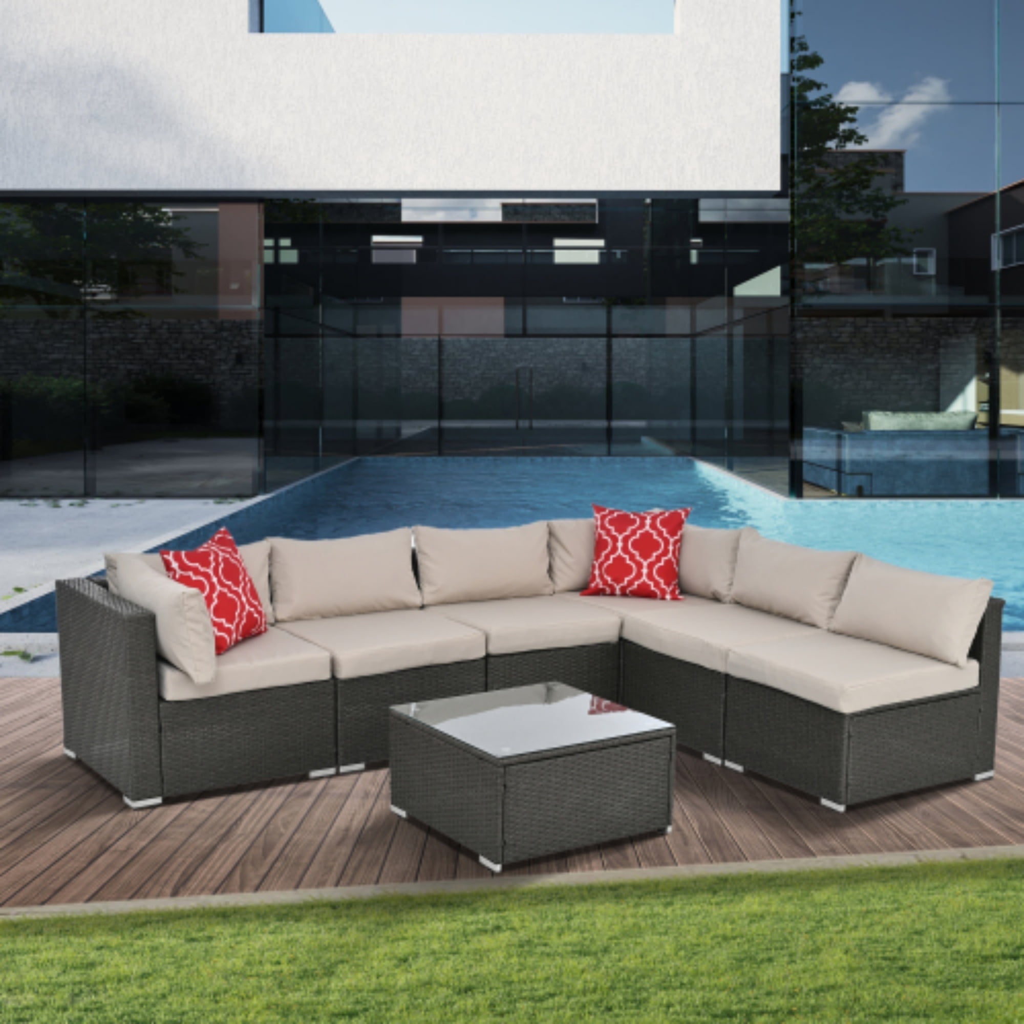 Greesum Patio Furniture,7 Pieces Conversation Sets with Soft Cushion ...
