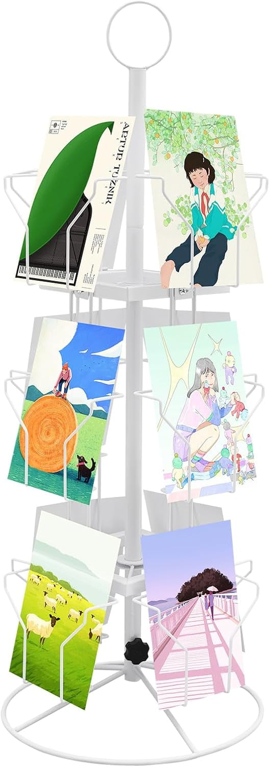Greeting Card Display Stand, 12 Card Pockets White Postcard Display ...