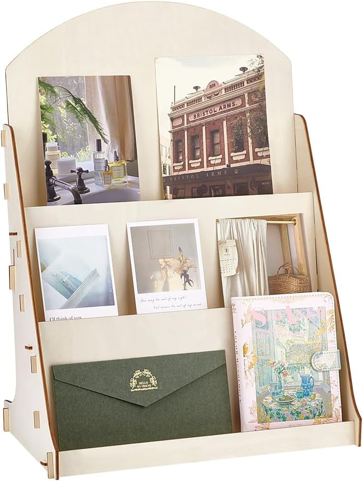 Greeting Card Display Stand 3-Tiered Picture Stands for Display Wooden ...