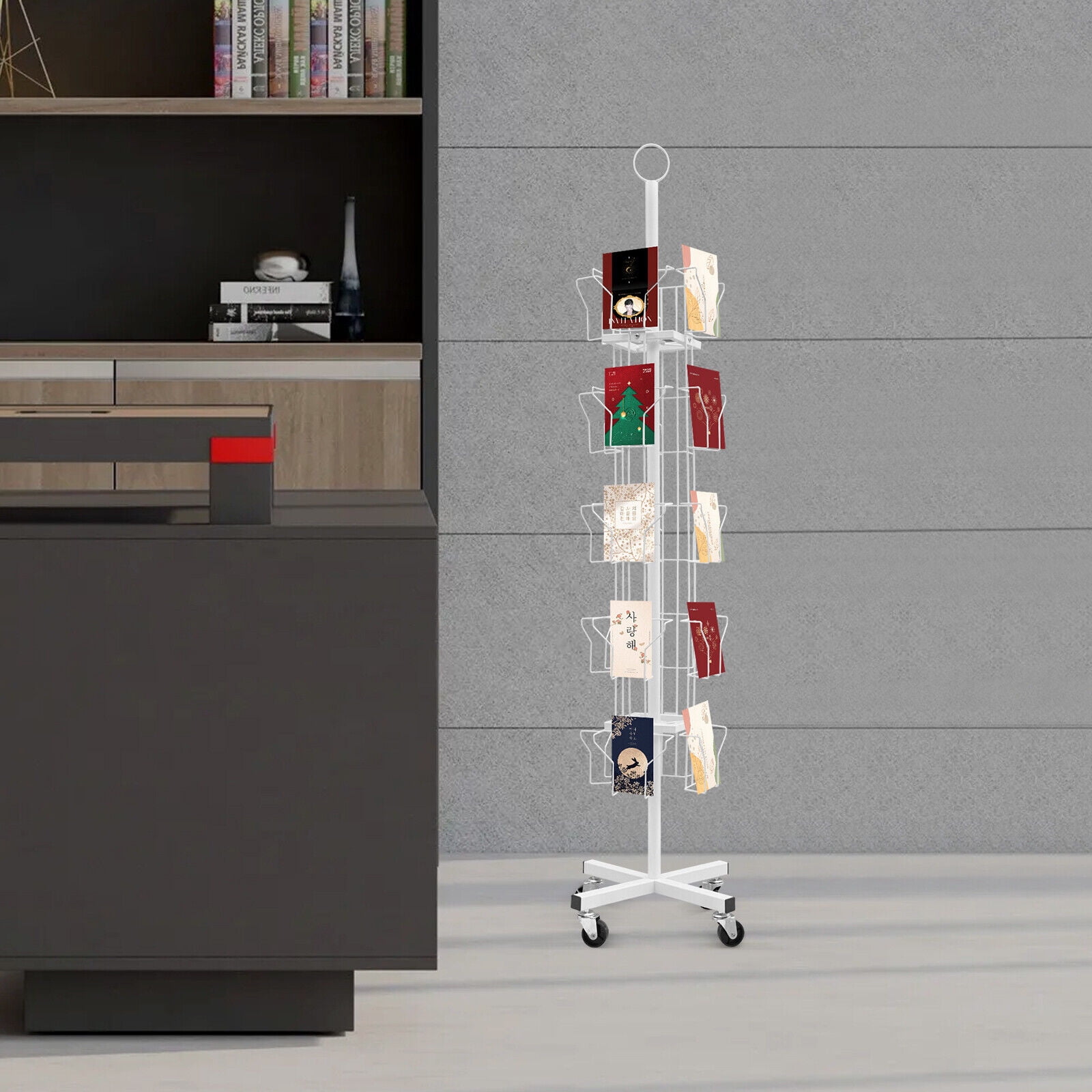 Greeting Card Display Stand Retail Display Rack with Wheels 20 Pockets ...