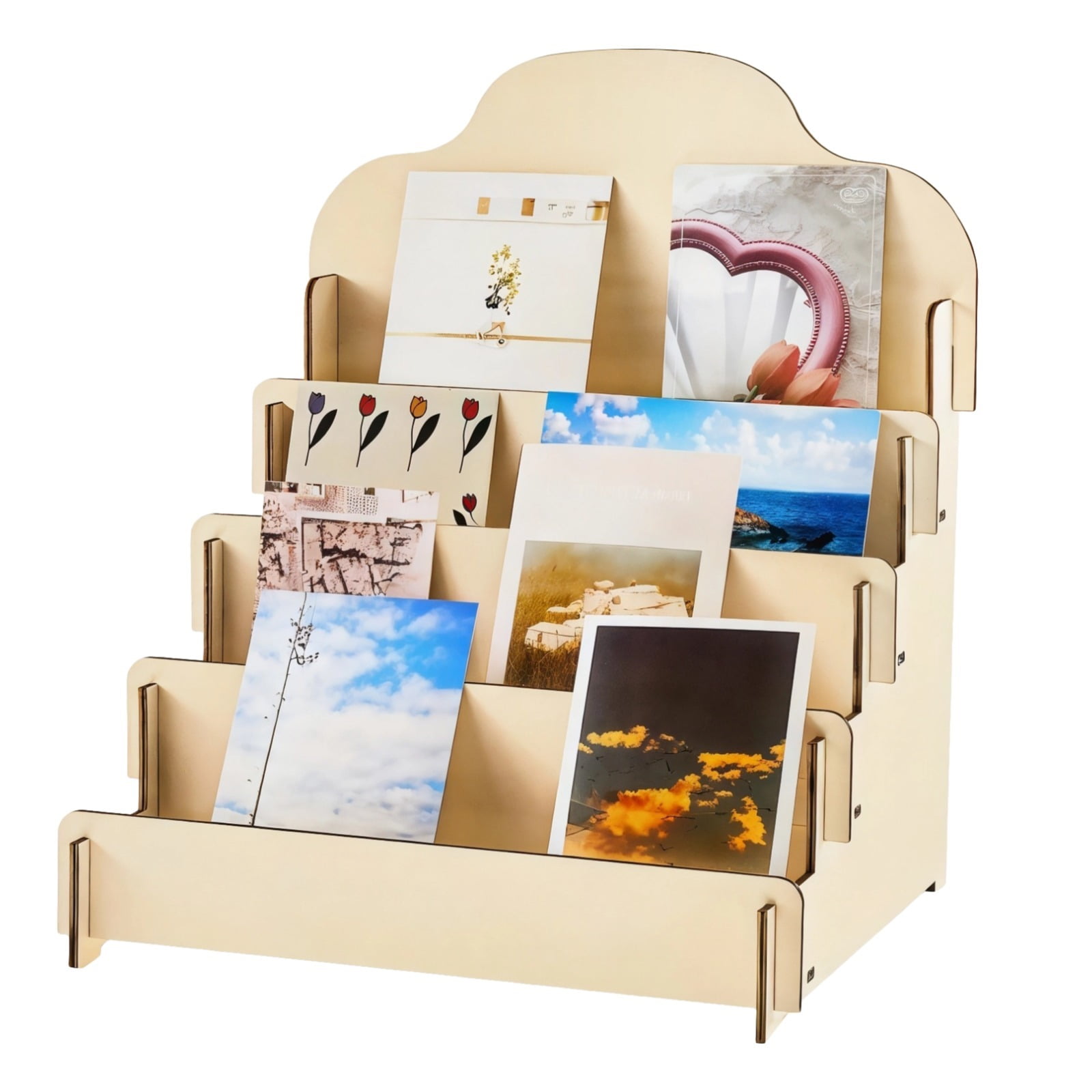 Greeting Card Display Stand - Wooden Tabletop Rack with 4-Tier Storage ...