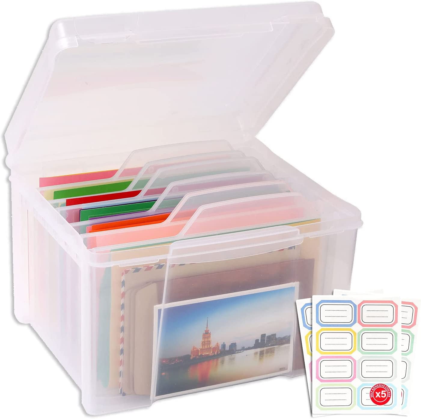 Greeting Card Storage & Organizer Box with 6 Adjustable Dividers for ...