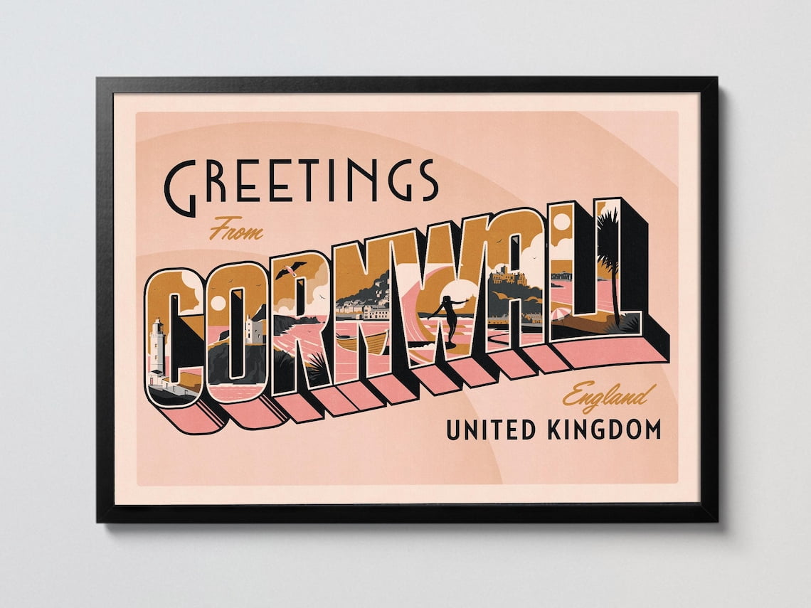 Greetings From Cornwall Retro Americana Vintage Style Postcard Cornish ...