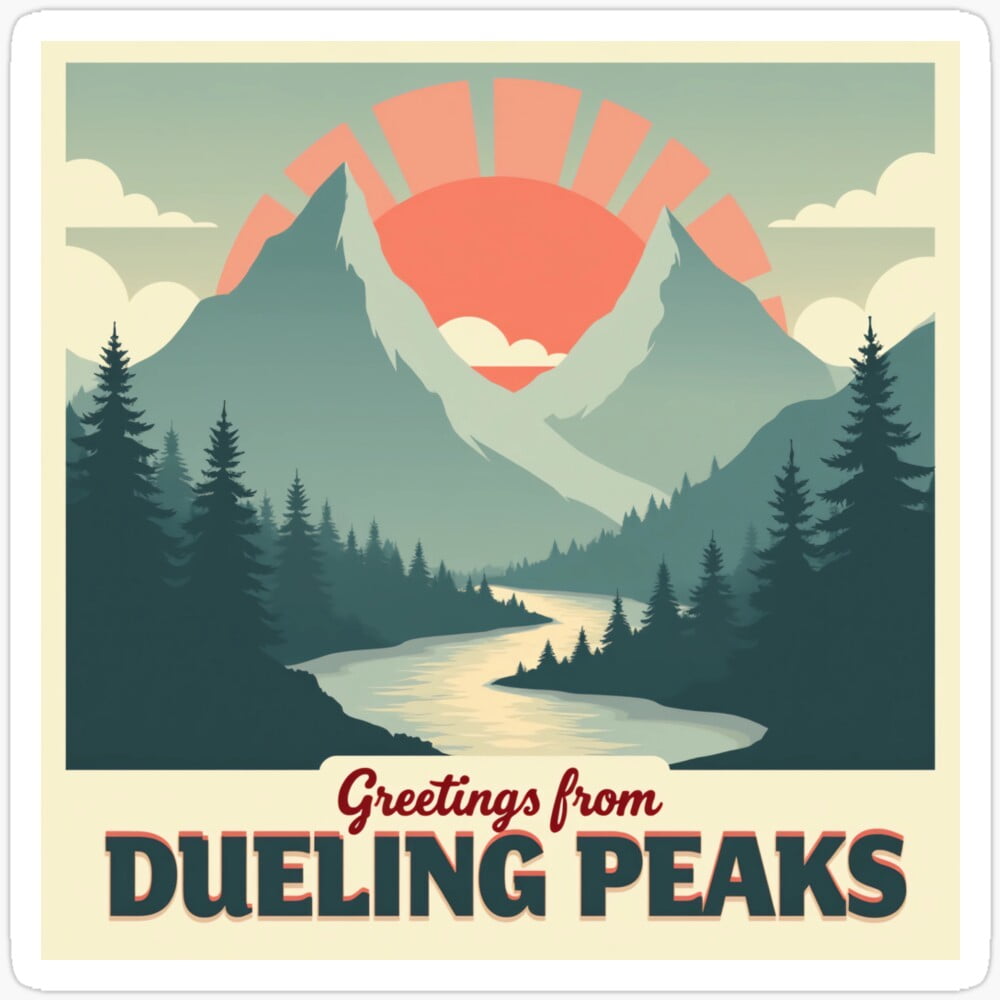 Greetings From Dueling Peaks Â€“ Retro Adventure Poster Sticker Phone ...
