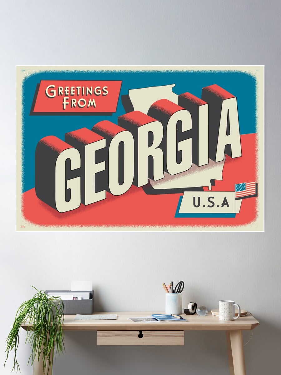 Greetings From Georgia Retro Travel Postcard Design With State Map And ...
