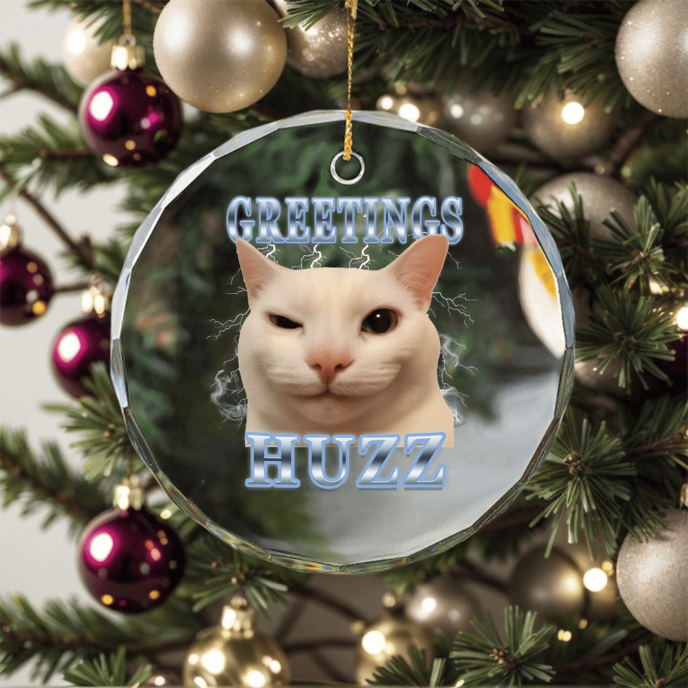 Greetings Huzz Cat Brainrot Ornament, Indoor Decoration, Crystal Glass ...