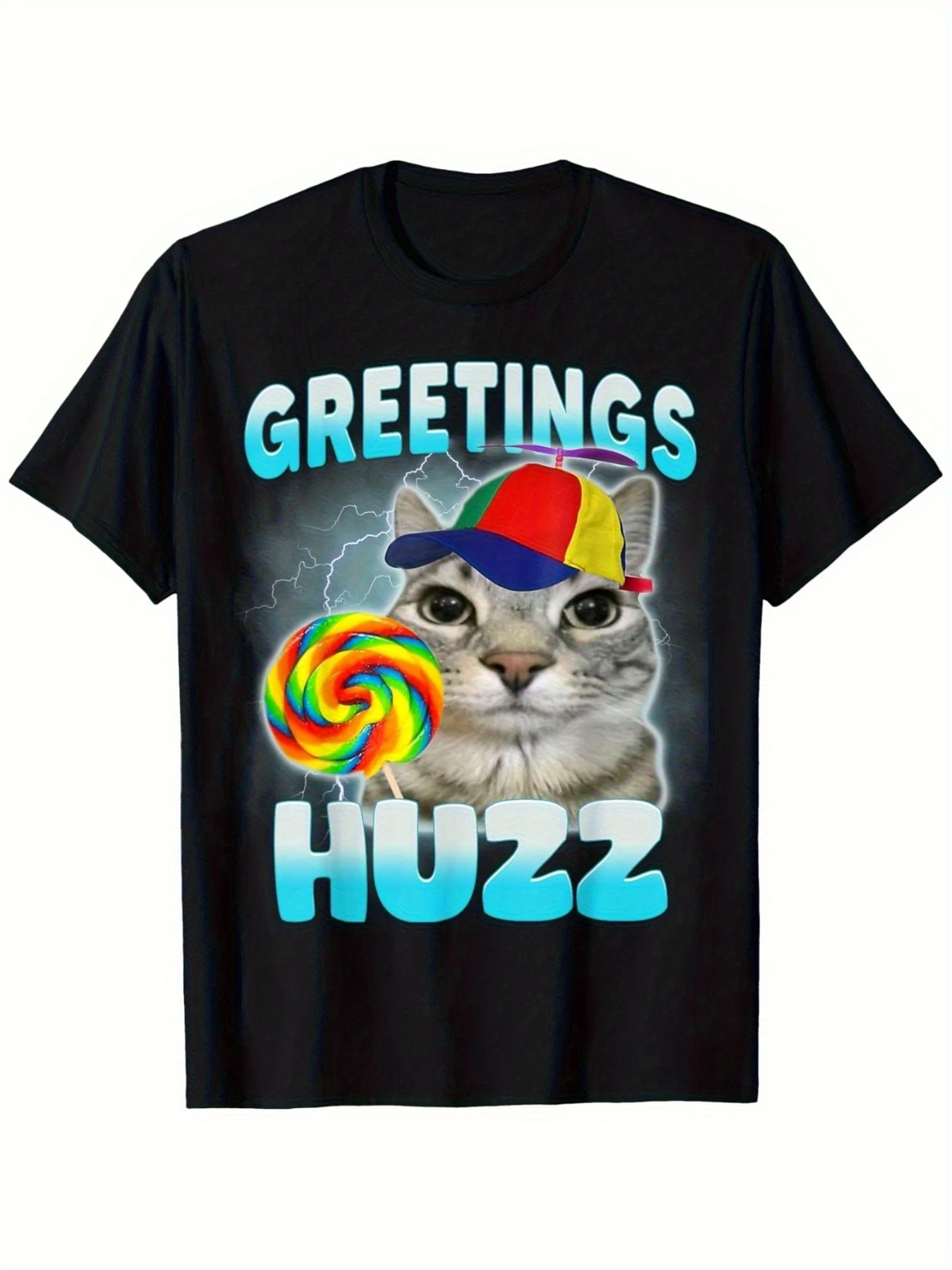 Greetings Huzz Funny Cat Meme T-Shirt - Soft Cotton Crew Neck Tee with ...