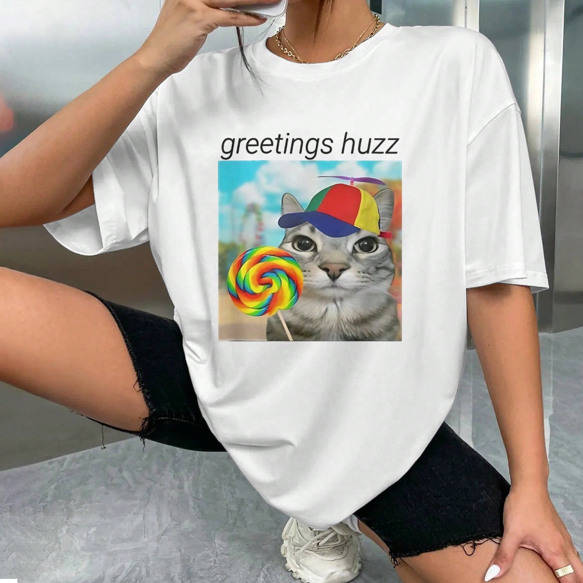 Greetings Huzz Funny Gen Z Gen Alpha Slang Meme T-Shirt Oversized Short Sleeve Classic Heavy ...