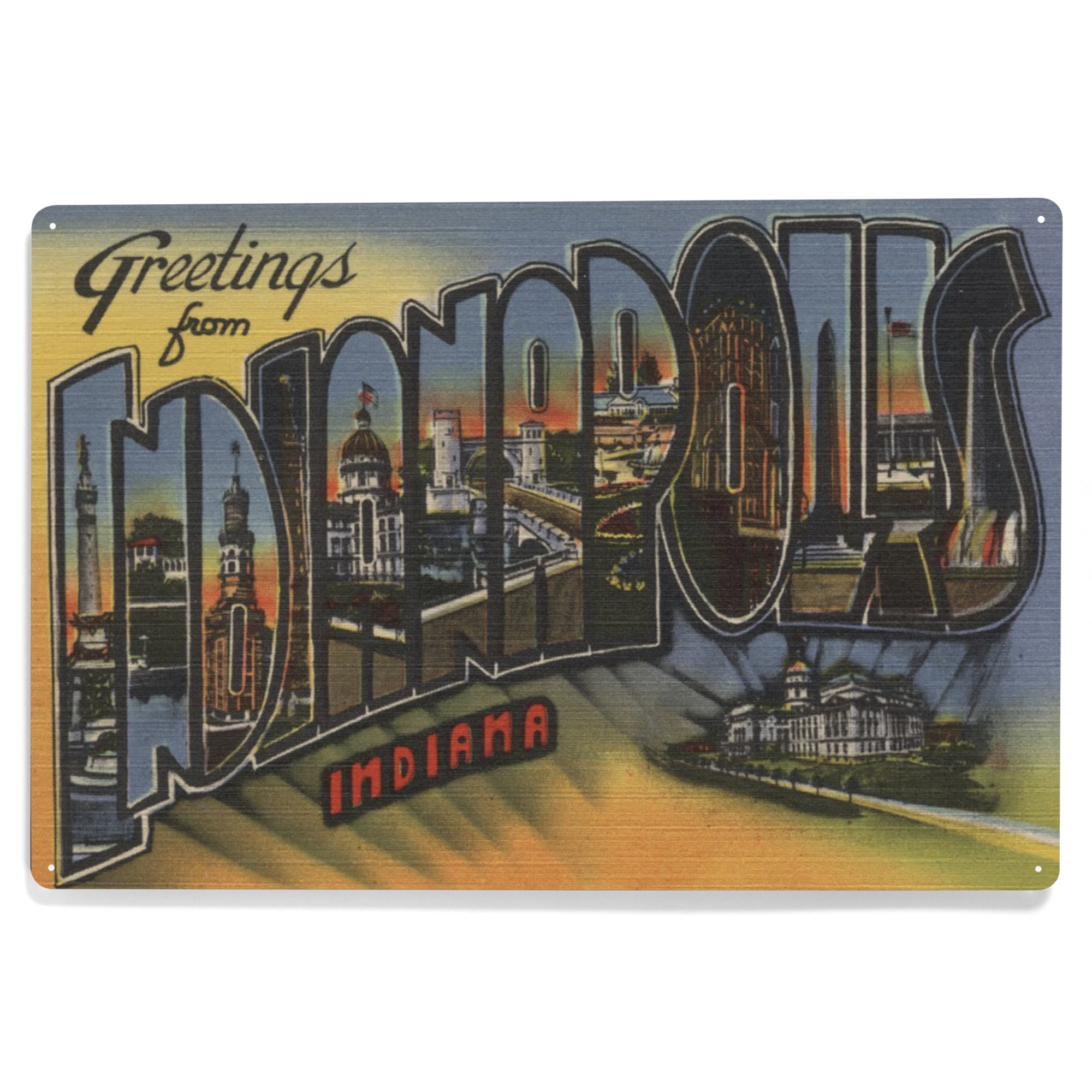 Greetings from Indianapolis, Indiana (Yellow/Blue) (12x18 Aluminum Art ...