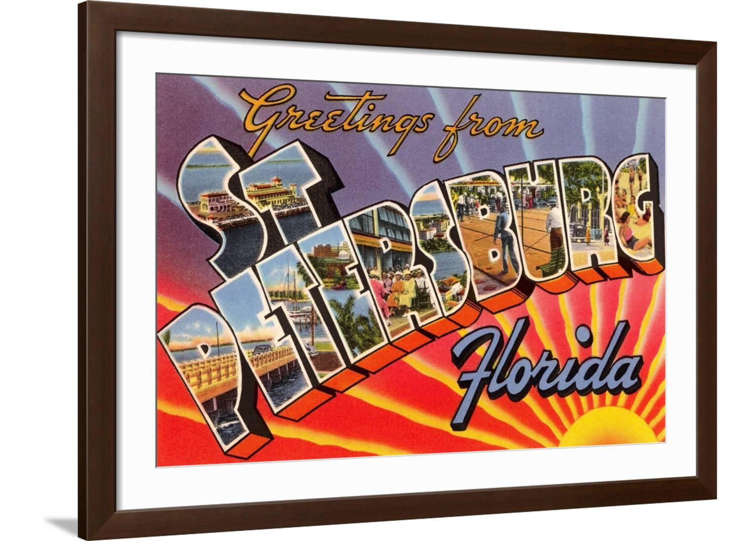 Art.com Greetings from St. Petersburg, Florida Art Print, Brown Frame ...
