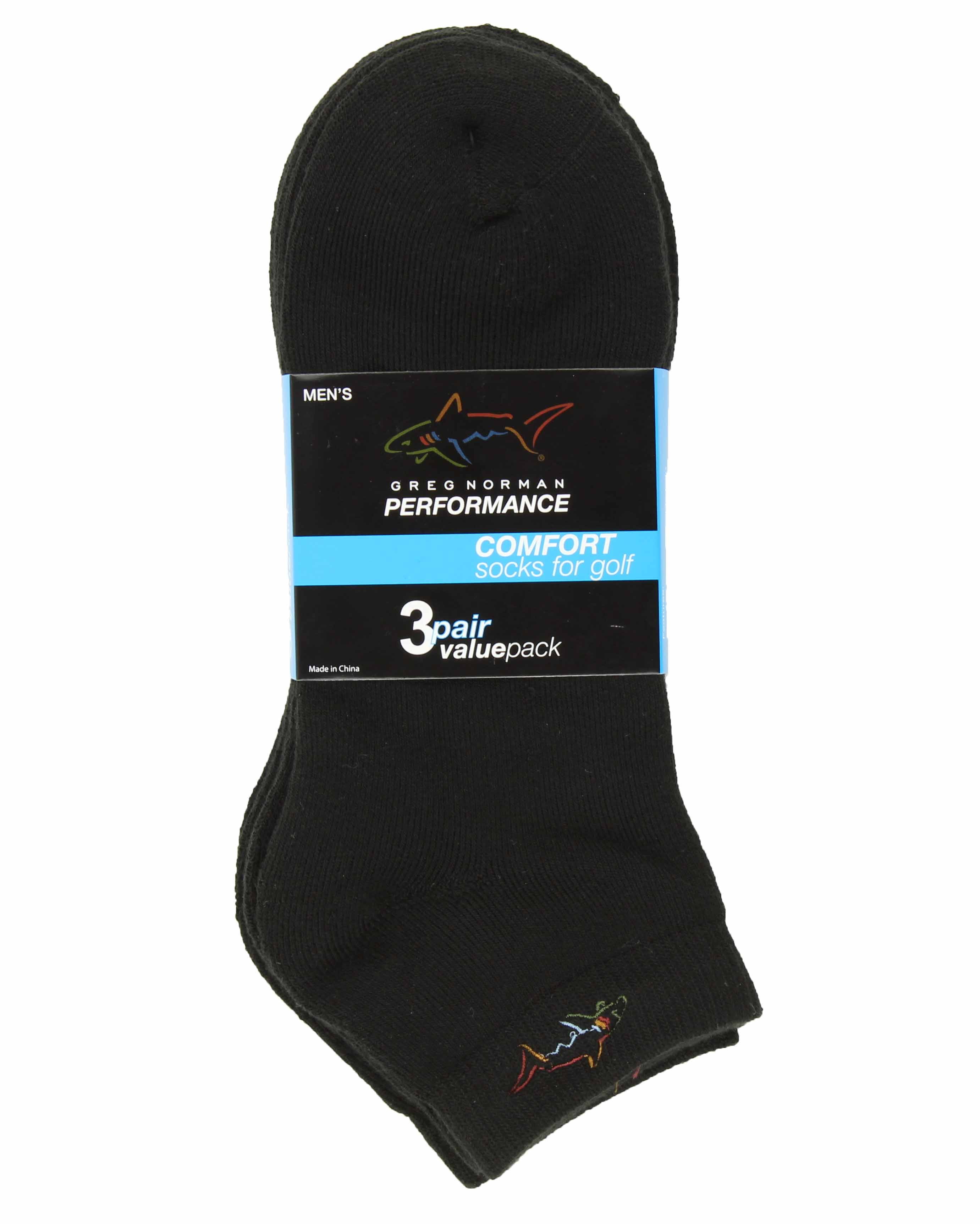 Greg Norman Mens 3-Pair Performance Comfort Socks for Golf (Black ...