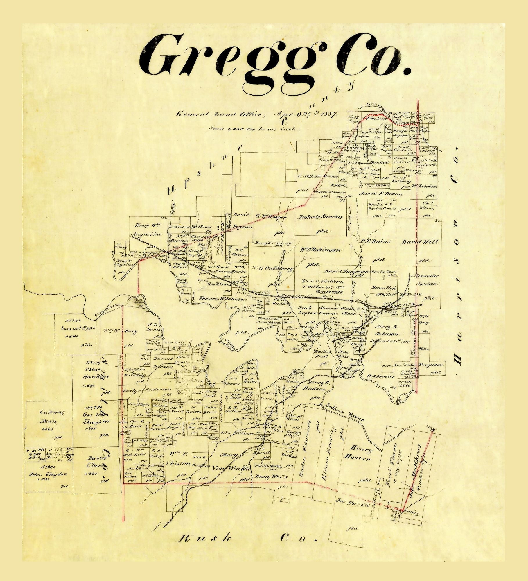 Historic County Map - Gregg County Texas - Cousins 1887 - 23 x 25.30 ...