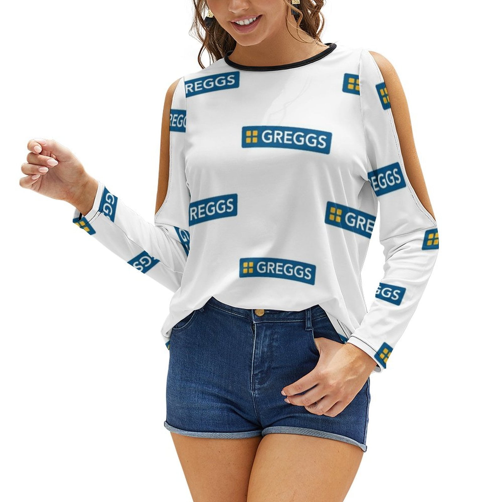 Greggs Logo New Fashion Zip Off Shoulder Top Short-Sleeve Women Shirt ...