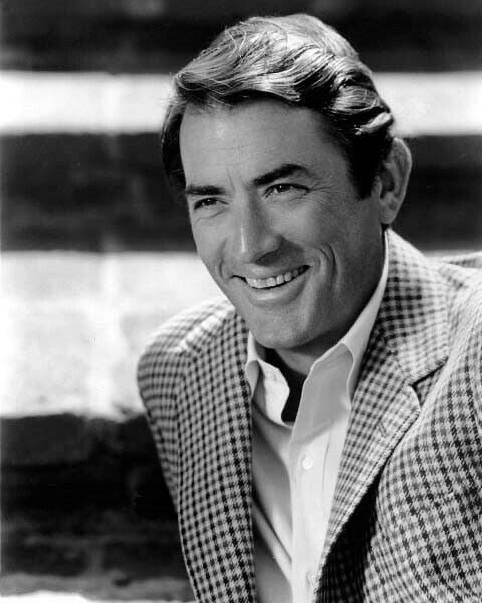 Gregory Peck debonair smiling in open white shirt & sports jacket ...