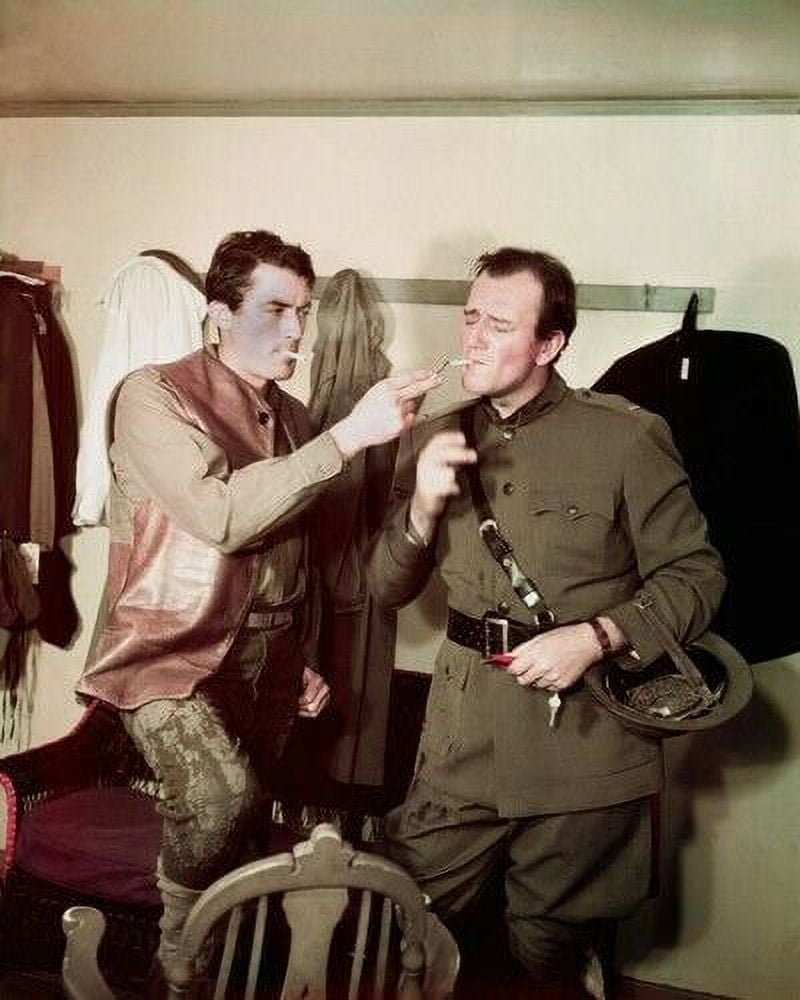 Gregory Peck lights up cigarette for John Wayne rare 1940's pose 8x10 ...