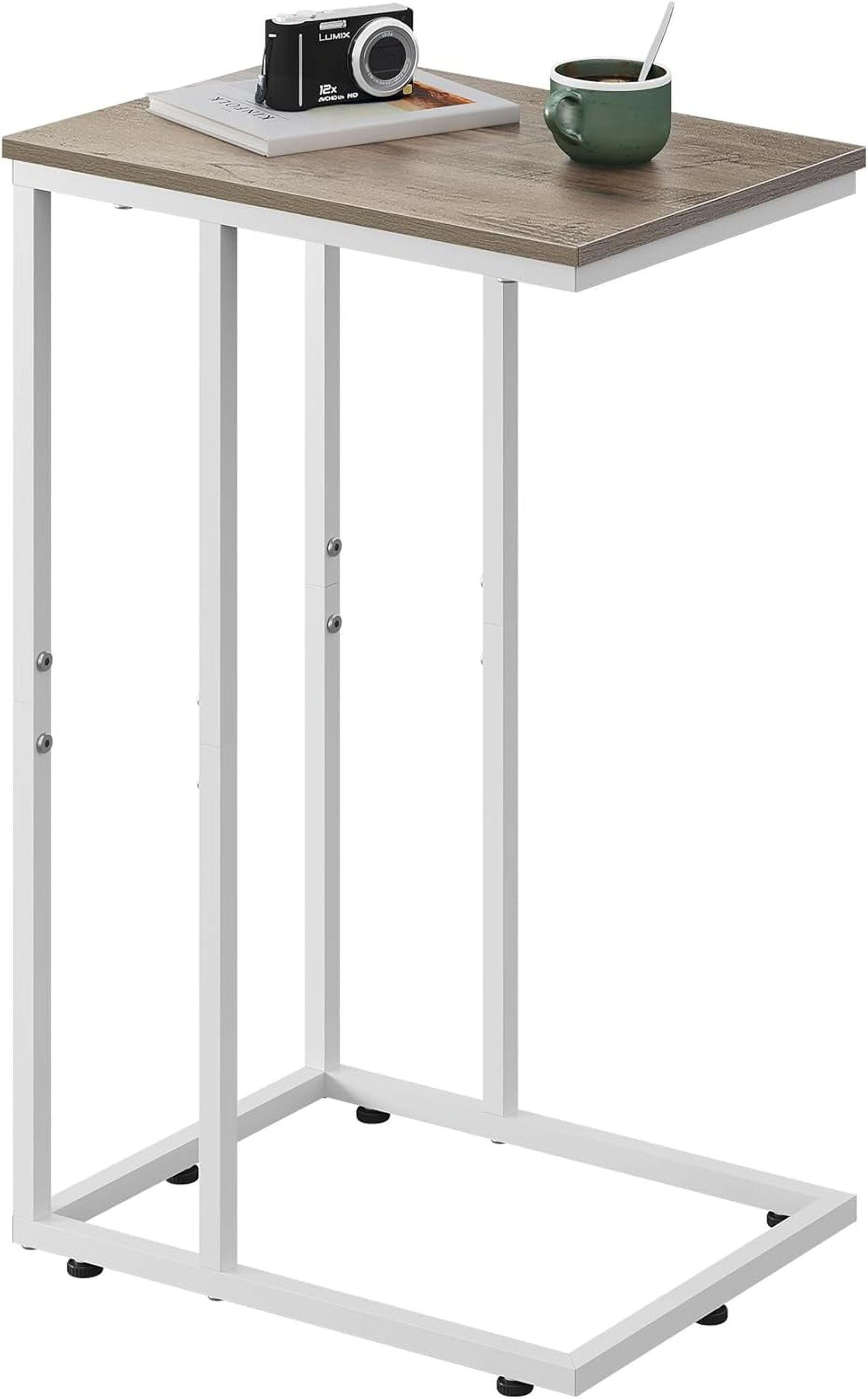 Greige Side Tables Living Room, C Shaped End Table for Couch, Sofa and ...